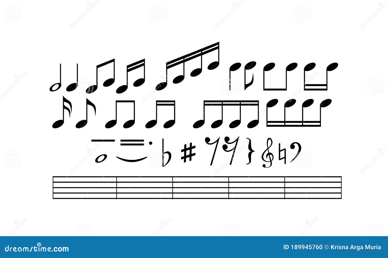 Most Used Music Notes. Musical Note Silhouettes Stock Vector ...