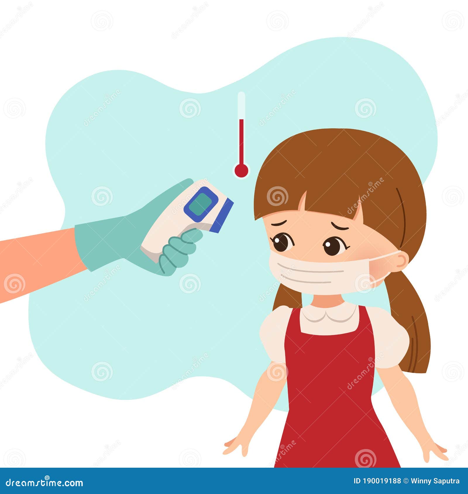 Little Girl Get Temperature Check. New Normal Lifestyle Concept Stock ...