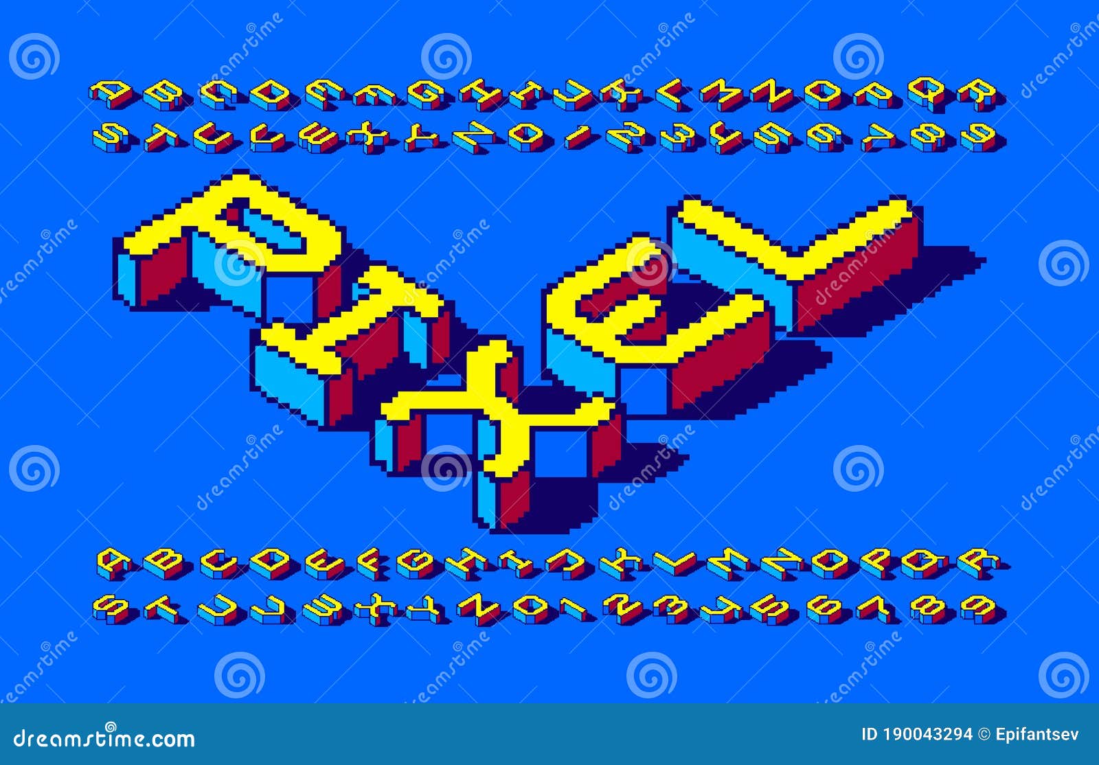 Pixel Isometric Font. 8-bit Symbols. 3D Digital Video Game Style ...