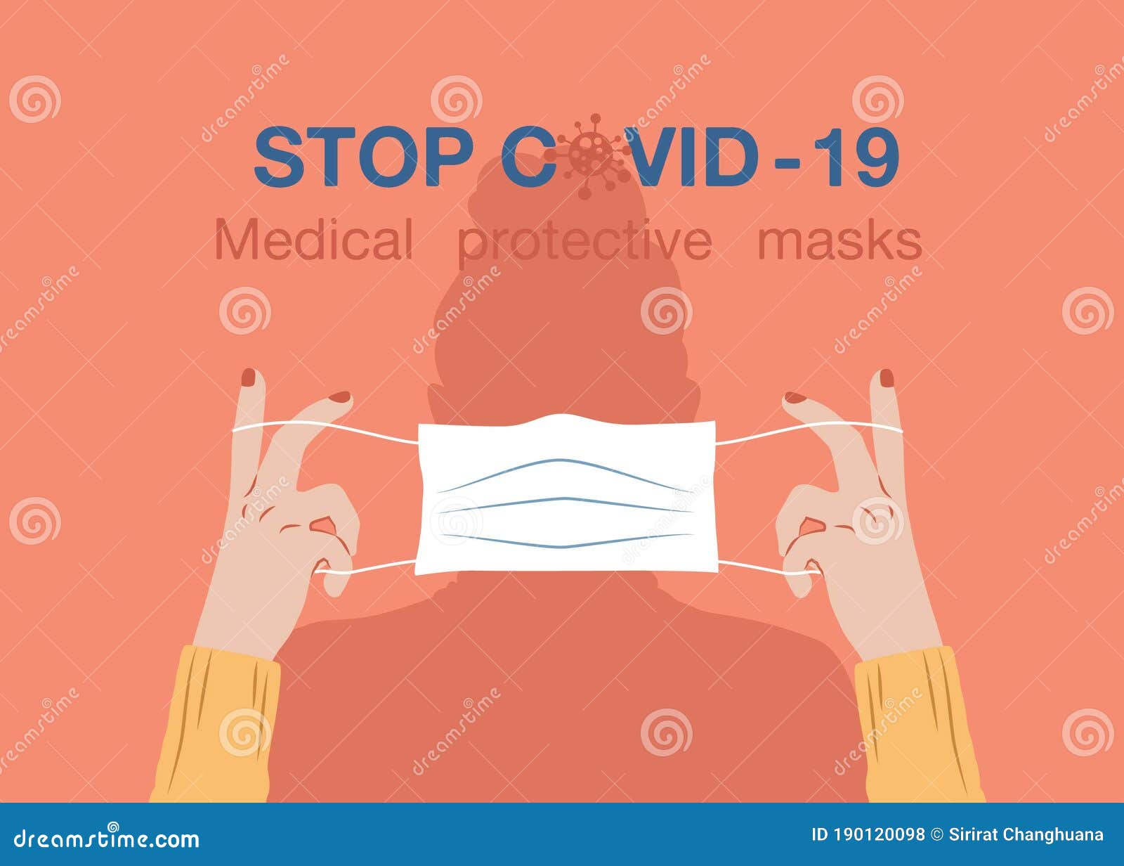 Woman is Showing Gesture Attention. Woman Wear Medical Protective Mask ...