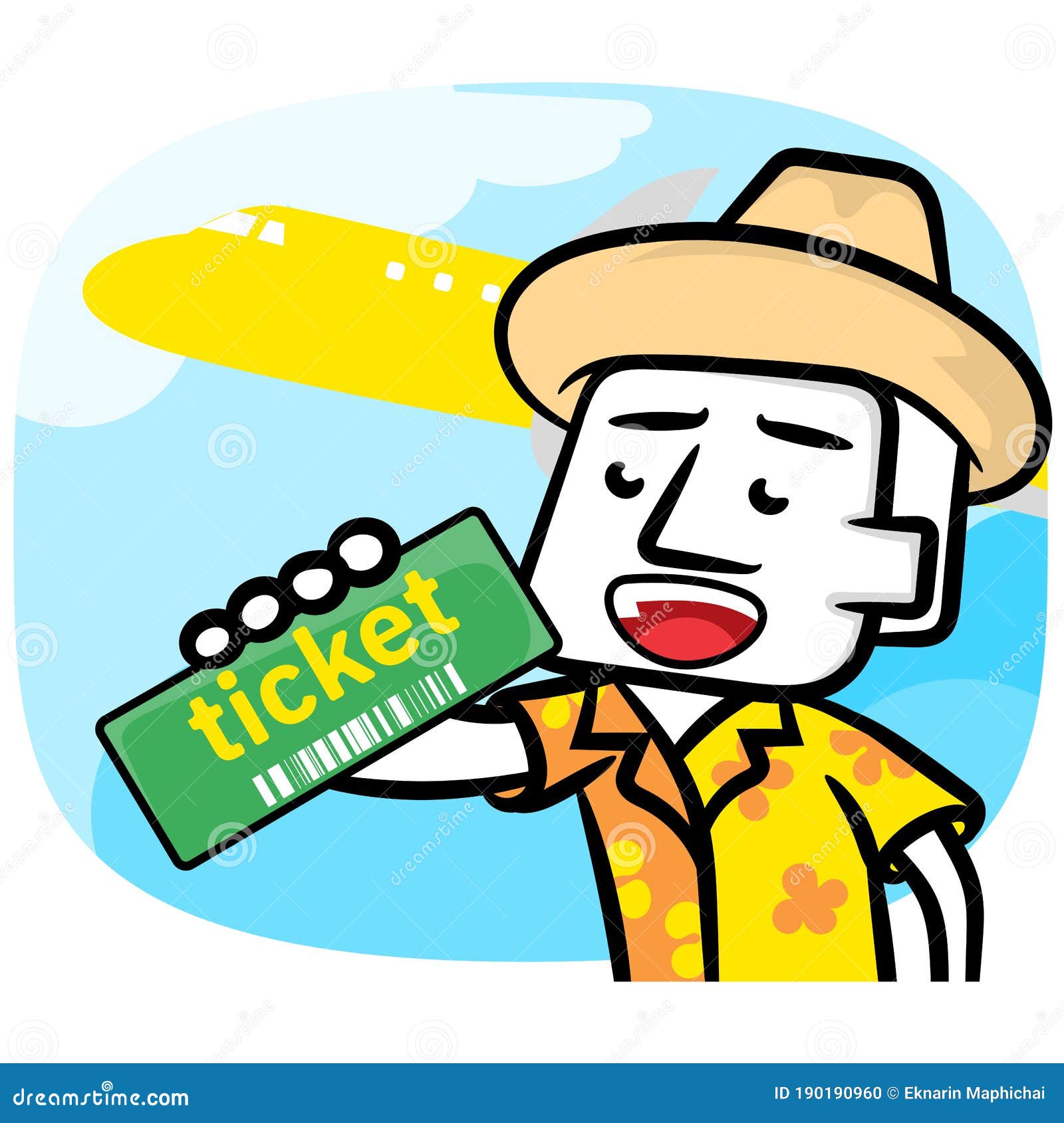 White Man Cartoon Showing Ticket for Travel Stock Vector - Illustration ...