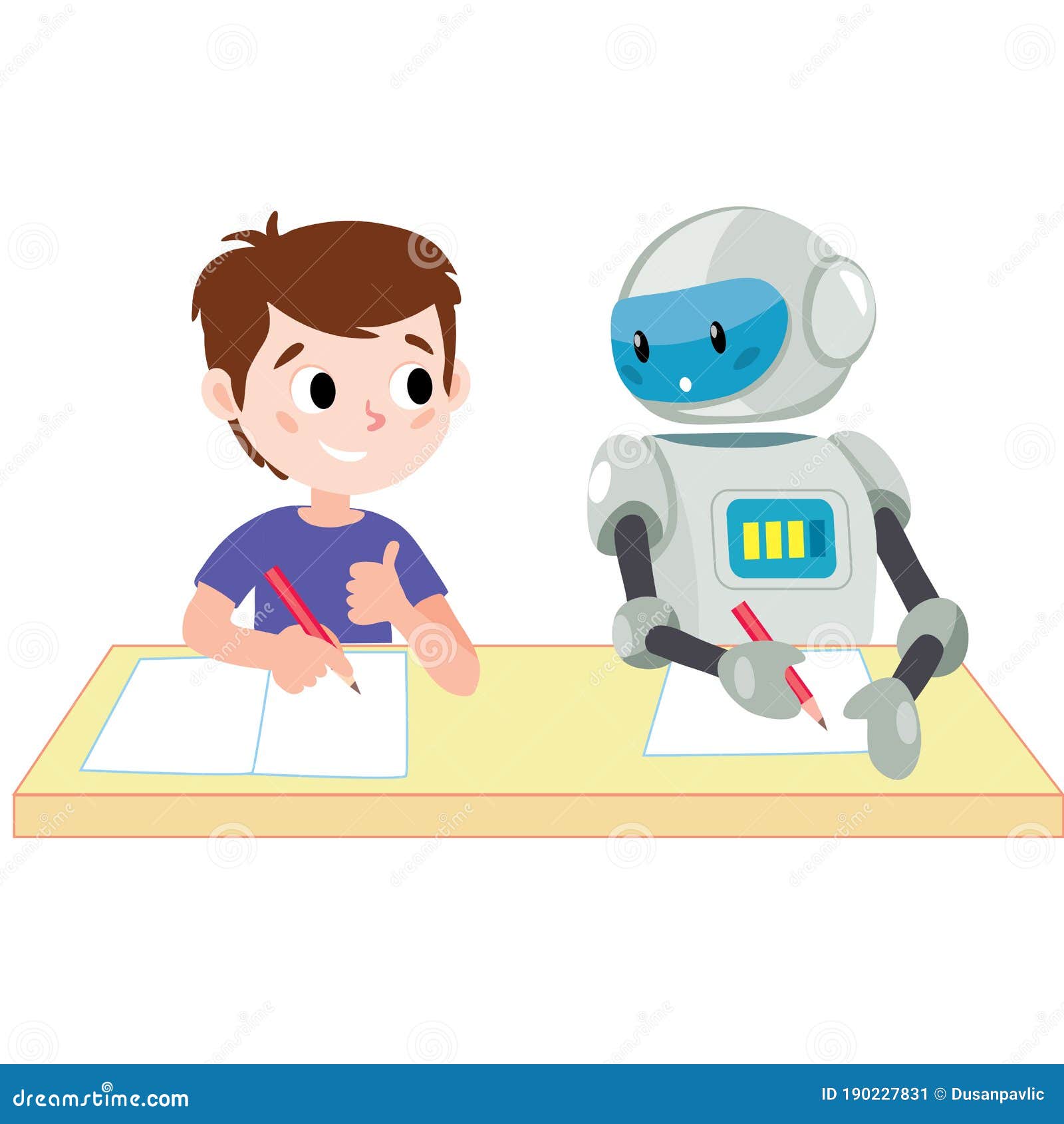 Boy Student Smarter in School Than a Robot Stock Vector - Illustration ...