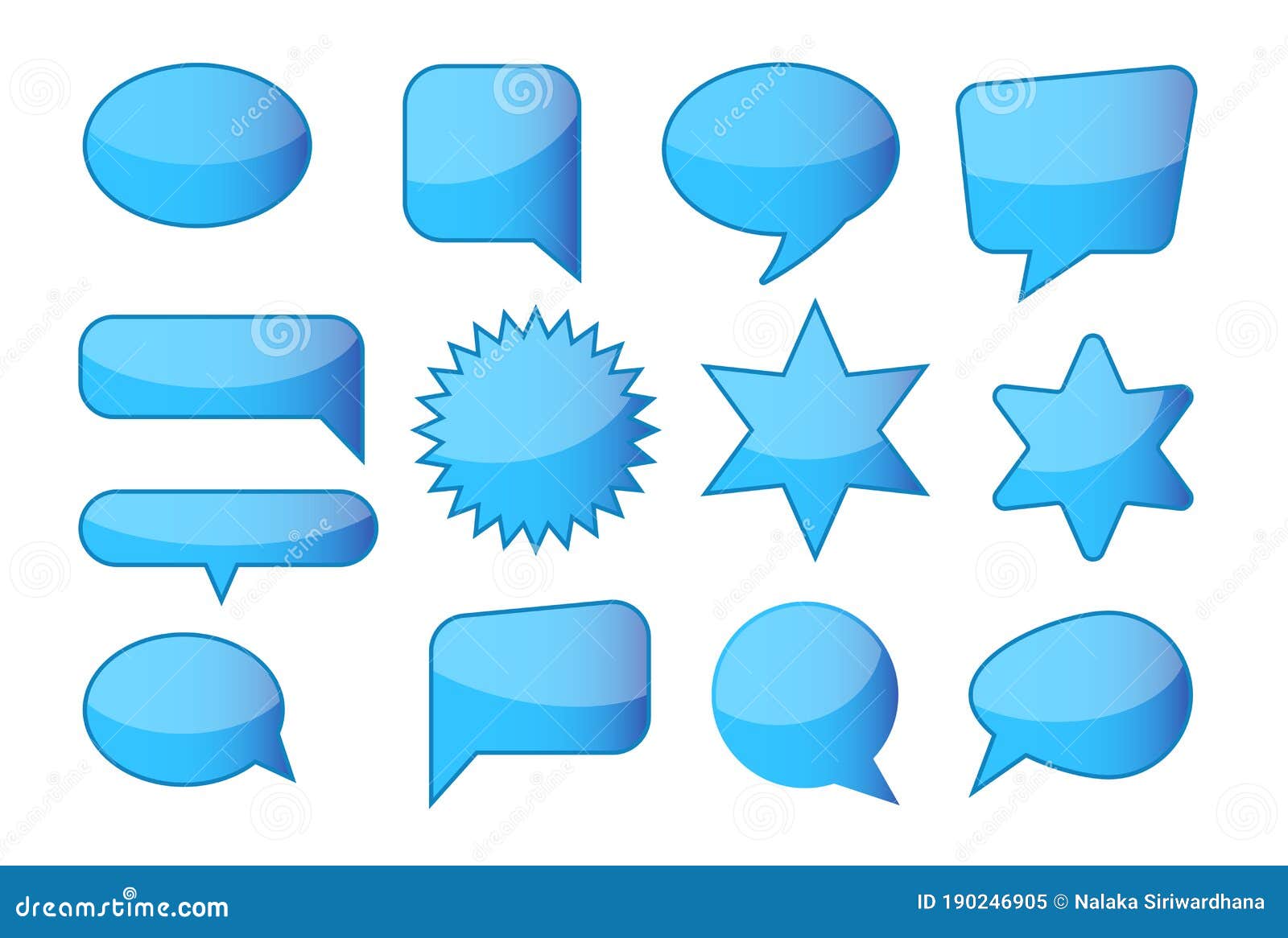 Blue Glossy Chat Bubble Set. Stock Vector - Illustration of collection ...