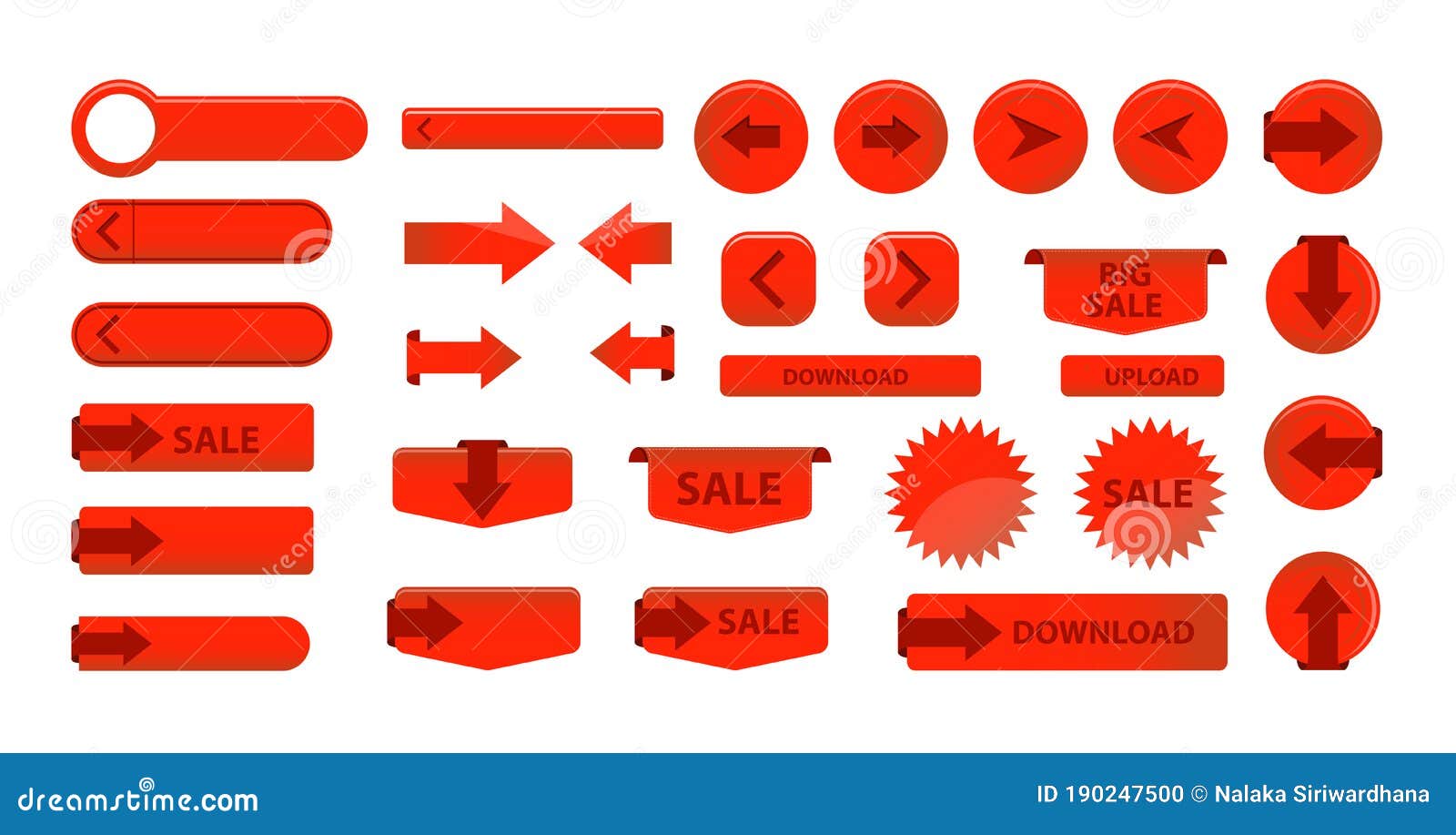 Web Button Icon Set in Red Color. Stock Vector - Illustration of ...