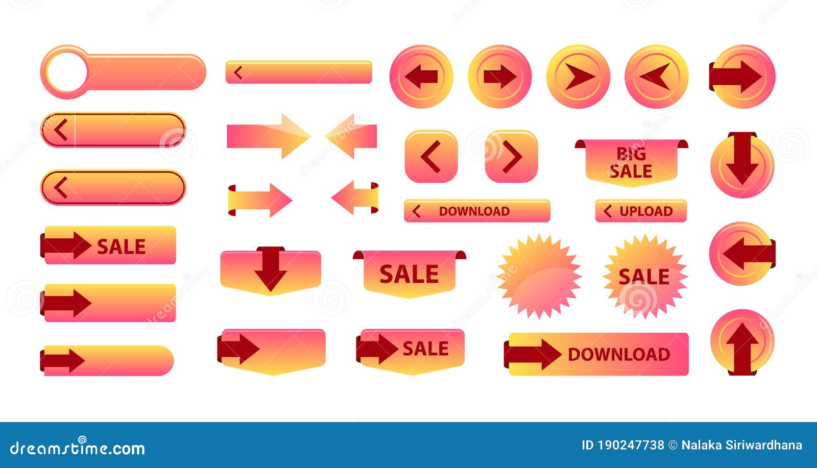 Web Button Icon Set in Orange Color. Stock Vector - Illustration of ...