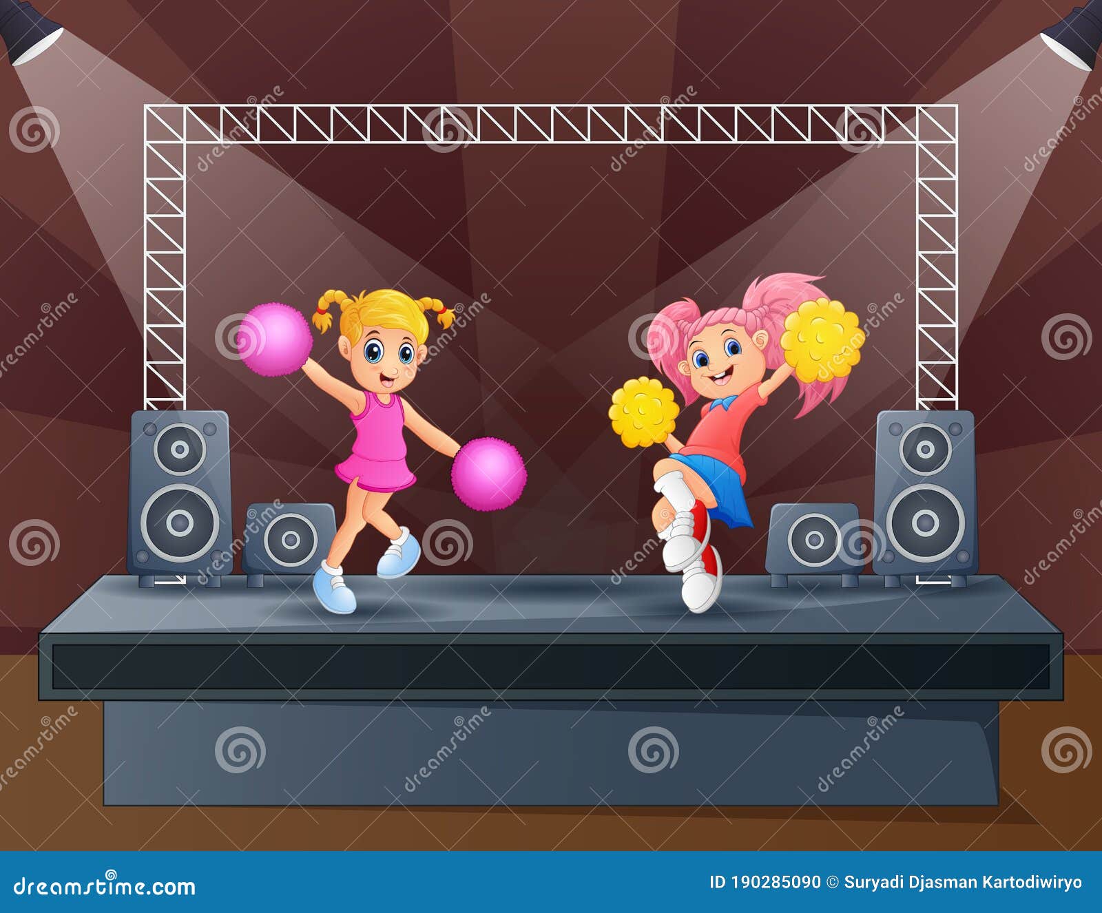 Two Cheerleaders Performing on Stage Stock Vector - Illustration of ...