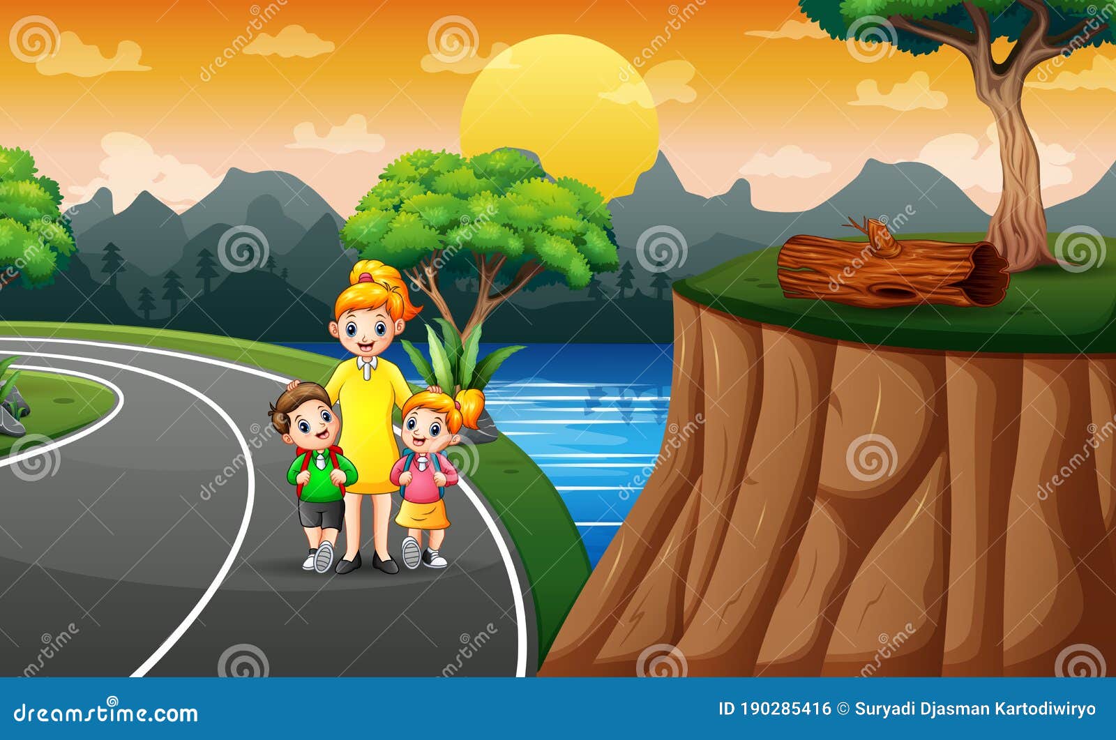 Illustration of Children Walk To School Stock Vector - Illustration of ...