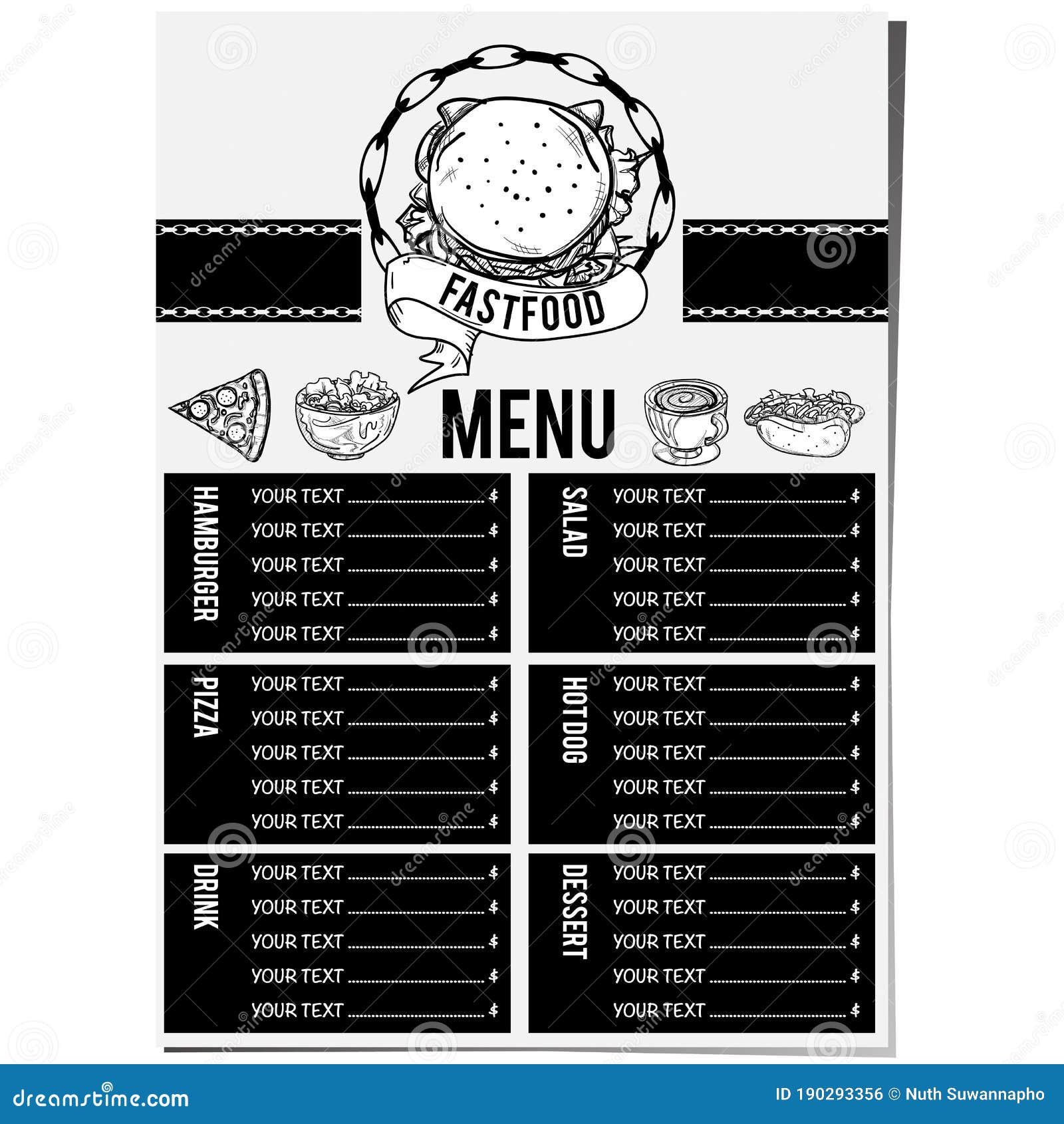 Menu Food Restaurant Template Design Hand Drawing Graphic Stock Vector ...