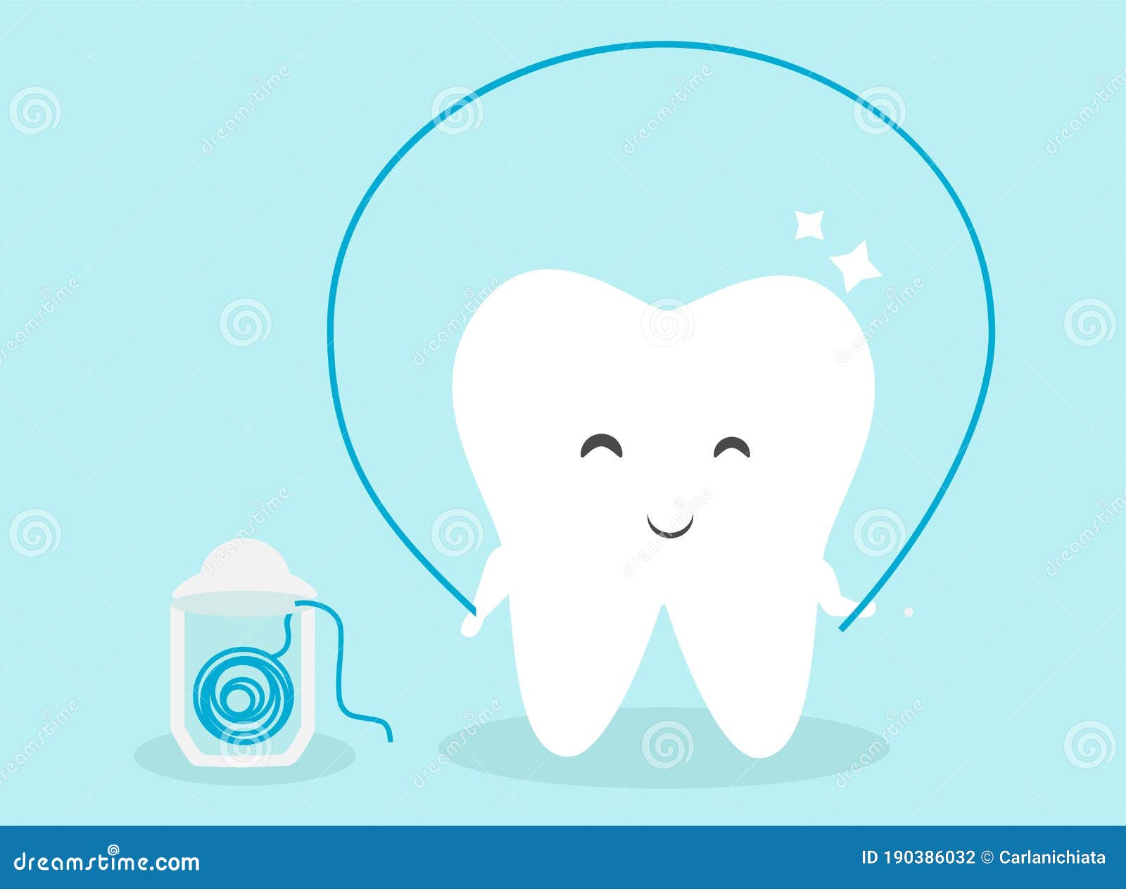 Cute Tooth Cartoon Using Dental Floss Vector Stock Vector ...
