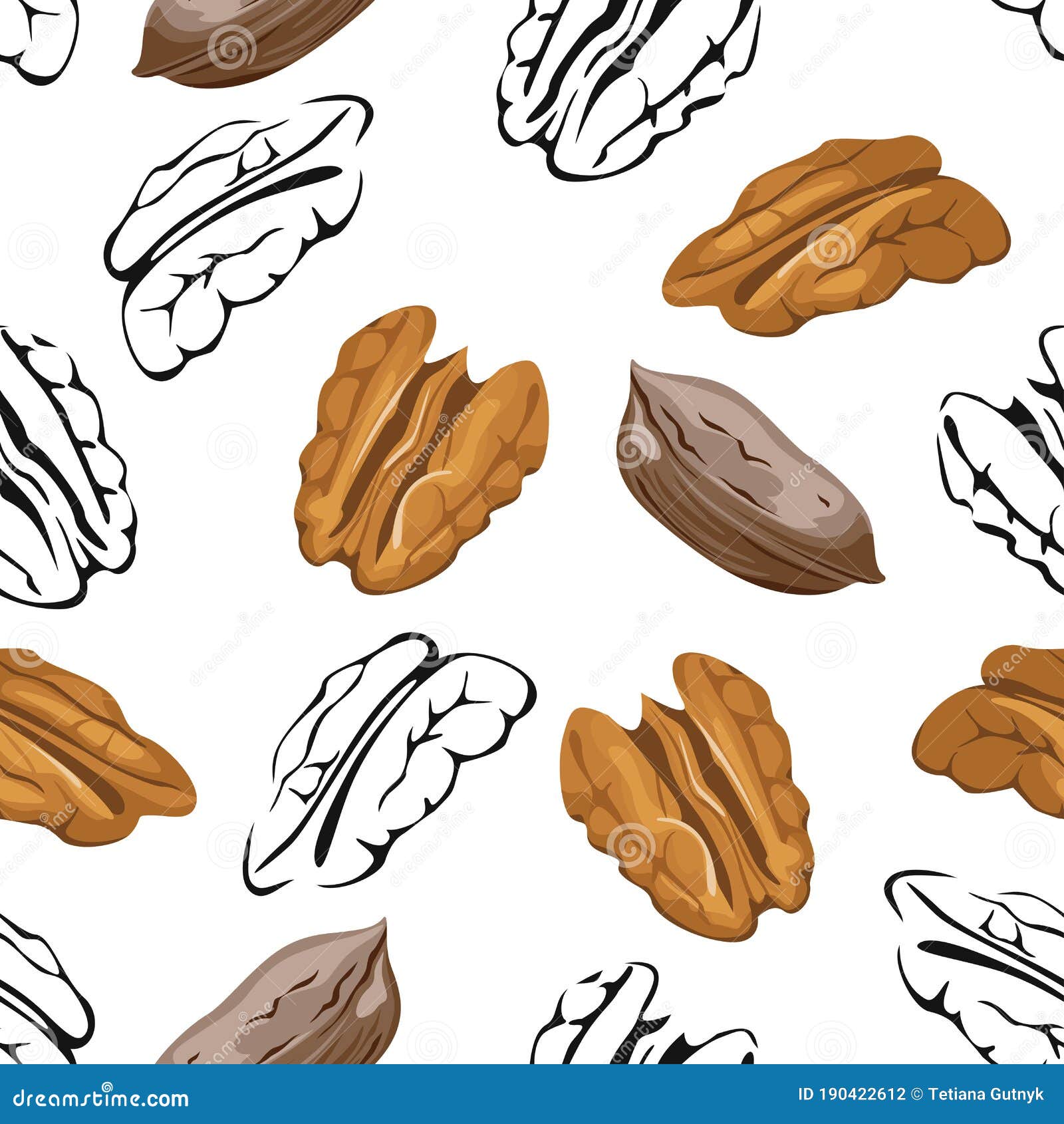 Pecan Nut Color Line Icon. Nuts In The Shell And With Leaves. Pictogram ...