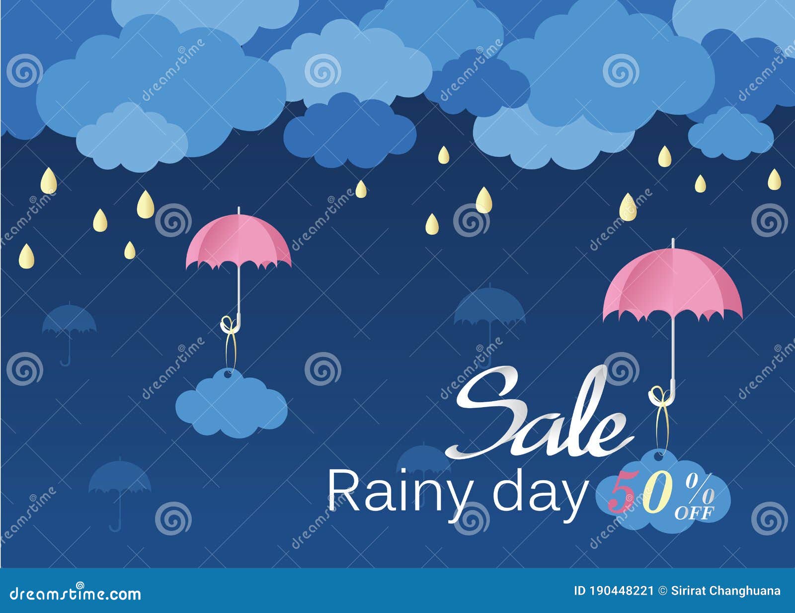 Season Rainy and Umbrella Promotional Design Template for Banner and ...