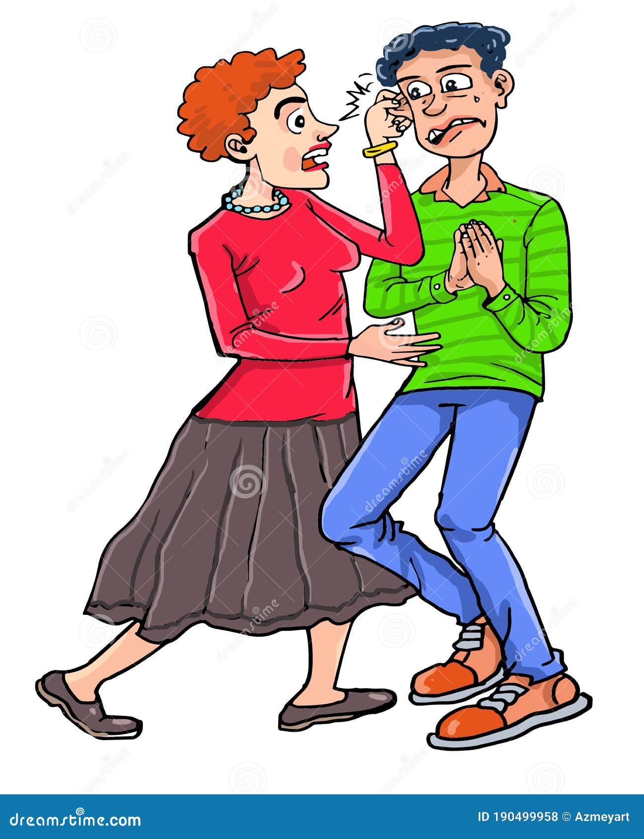 Woman Pull the Ear of Her Husband. Conflict and Argument Stock Vector ...
