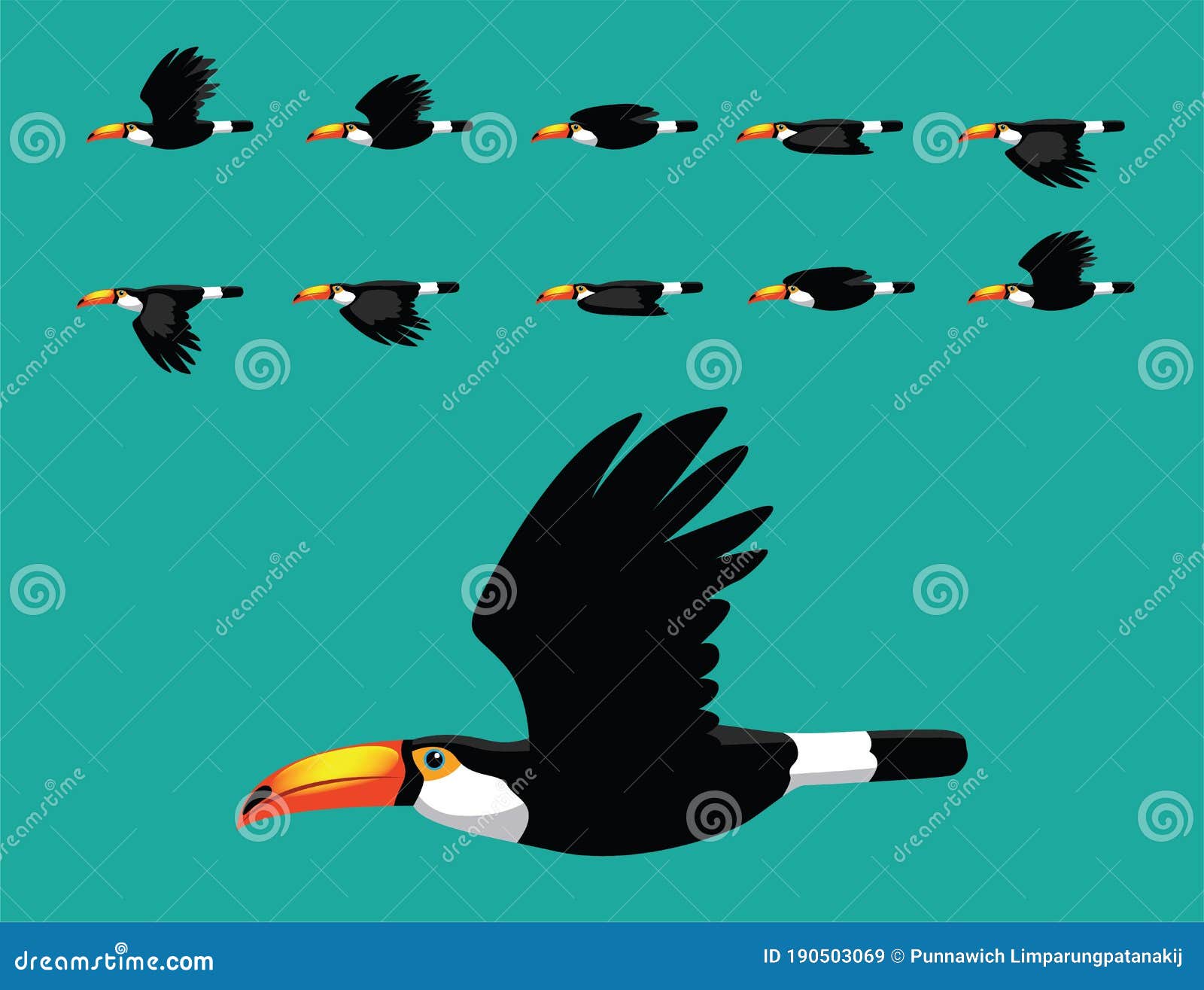 Toco Toucan Flying Animation Cute Cartoon Vector Illustration Stock ...