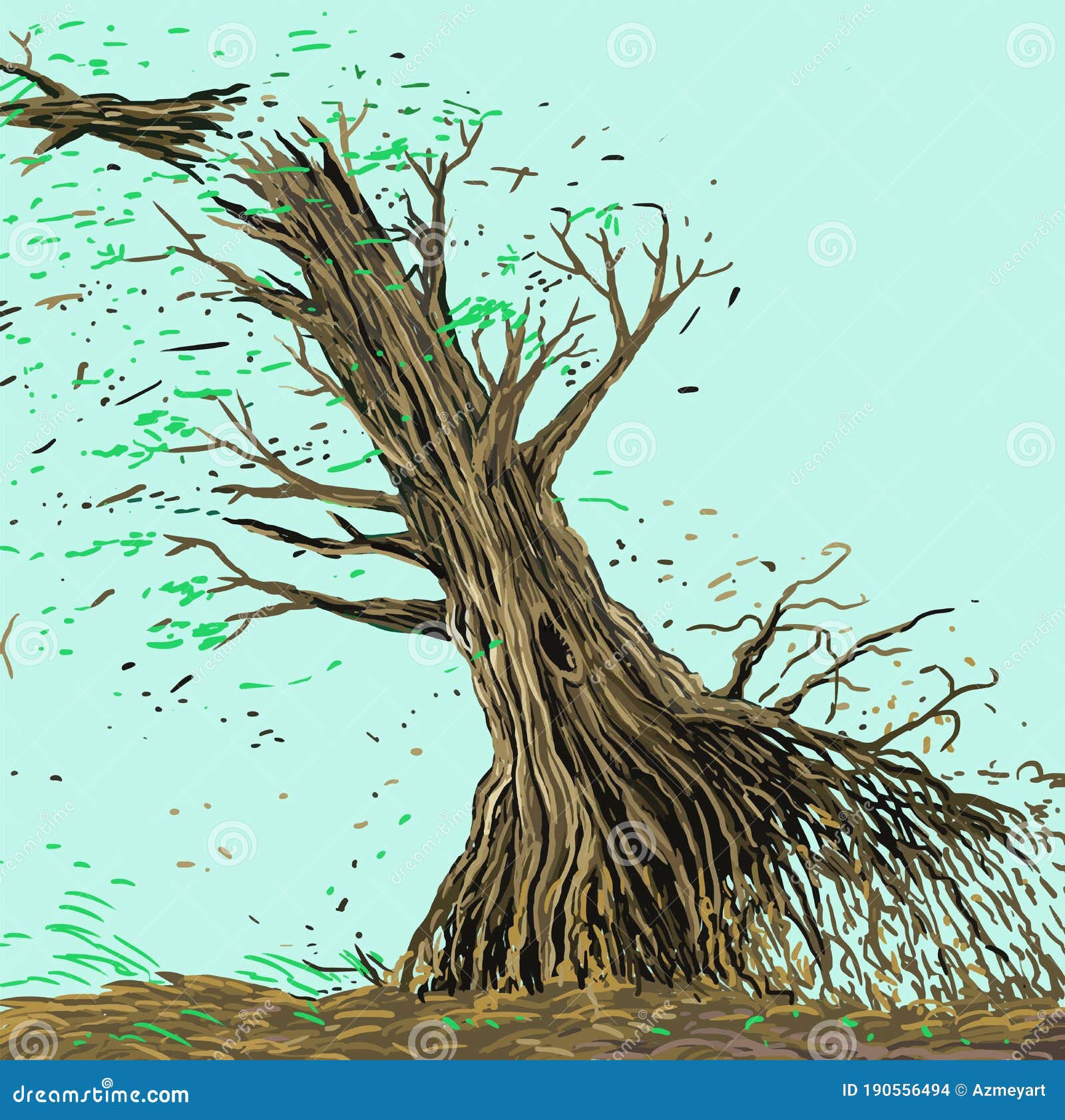 The Old Tree Collapse by the Strong Winds. Stock Vector - Illustration ...