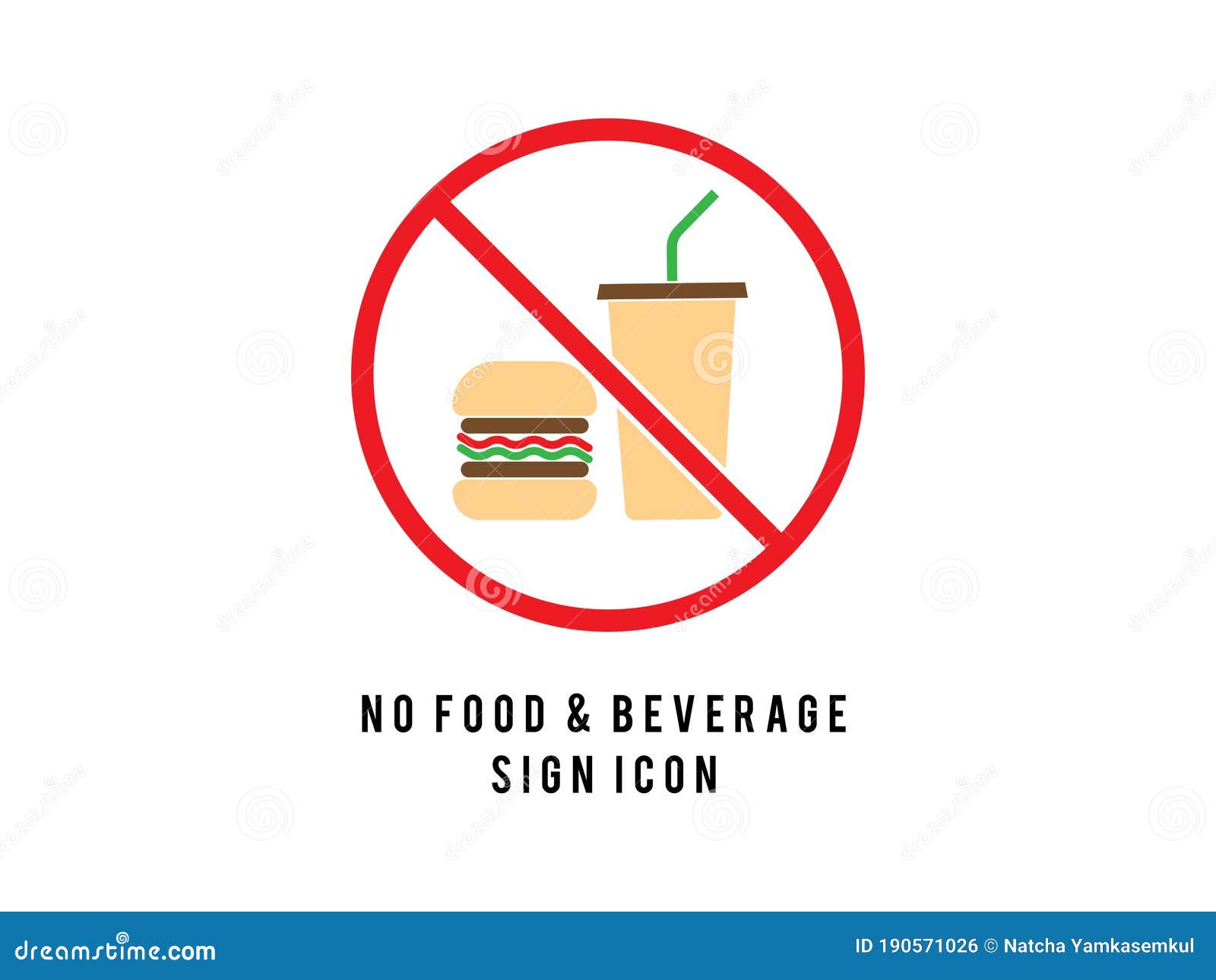 Flat Design Red Round Black Sign No Food or Drink Arrowed, Vector ...