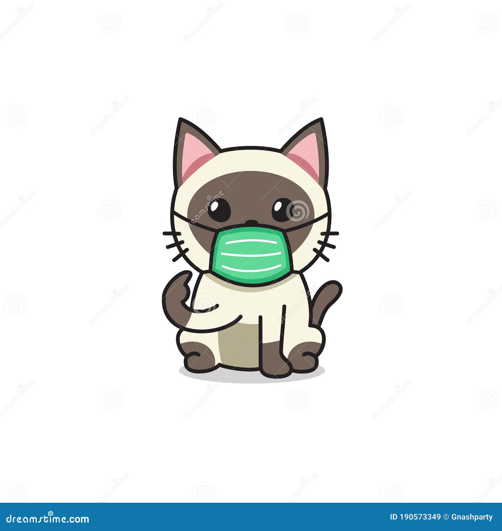 Cartoon Character Siamese Cat Wearing Protective Face Mask Stock Vector ...