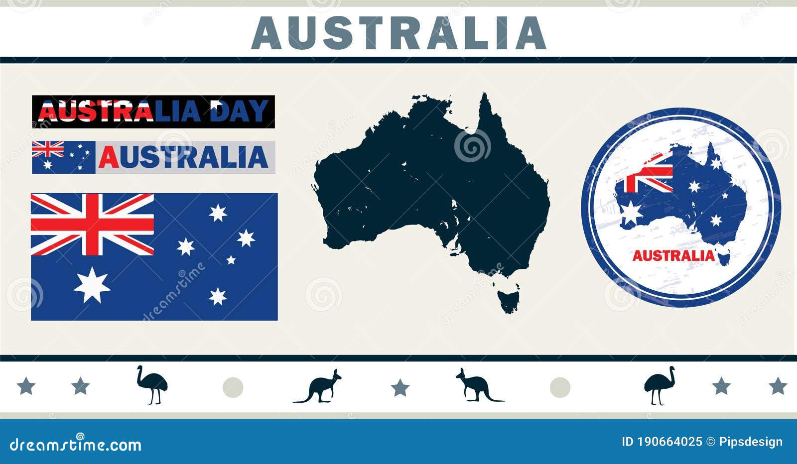 Australia Patches And Badge Illustration With Map And Flag Cartoon ...