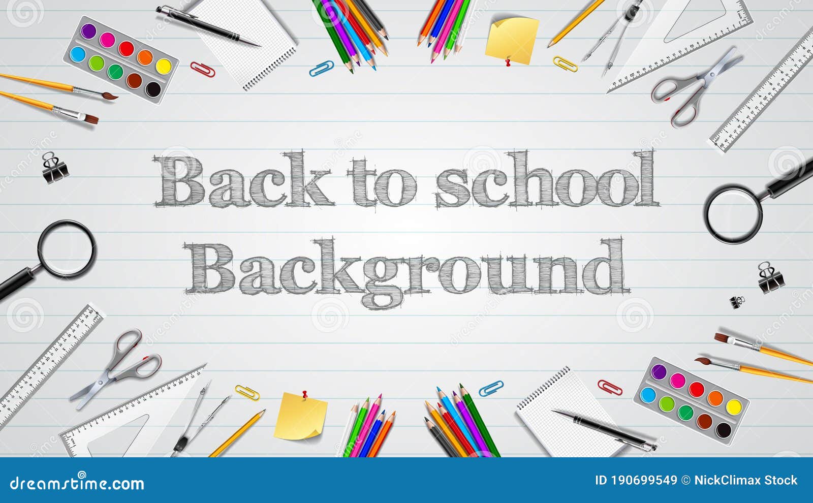 Back To School Background.set of School Supplies on White Paper Stock ...