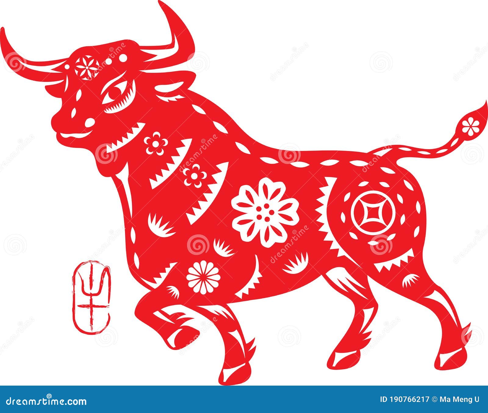 Chinese Year of OX Bull Vector Illustration in Paper Cut Style Stock ...