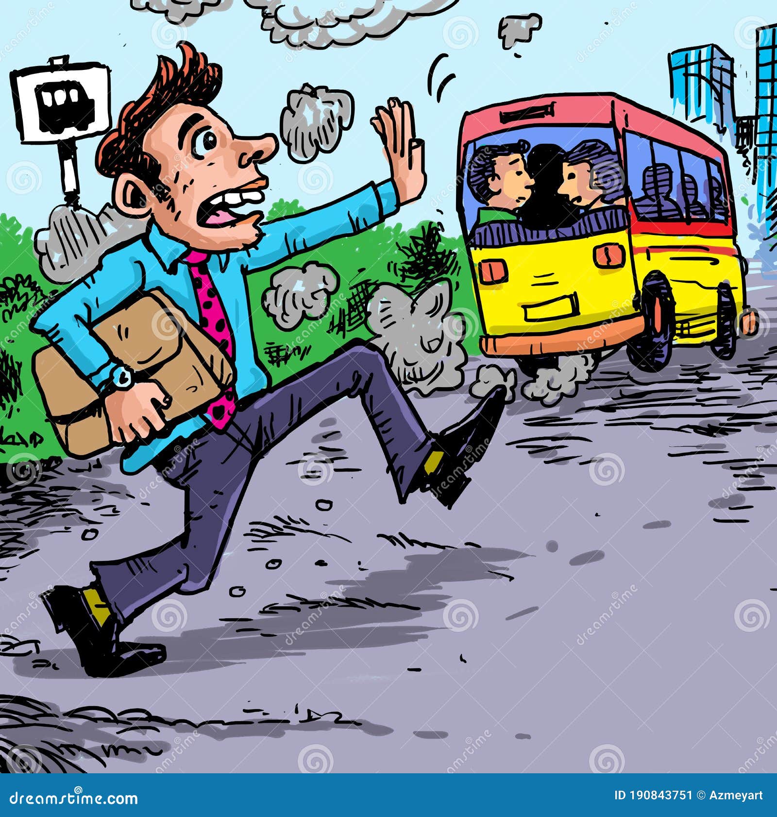 A Man Chasing the Bus. he is the Late Comer. Stock Vector ...