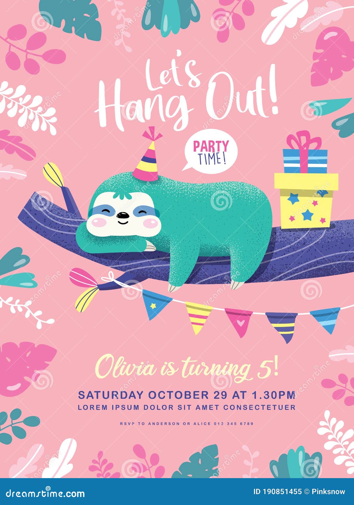Let`s Hang Out! Kids Birthday Party Invitation Card Stock Vector ...