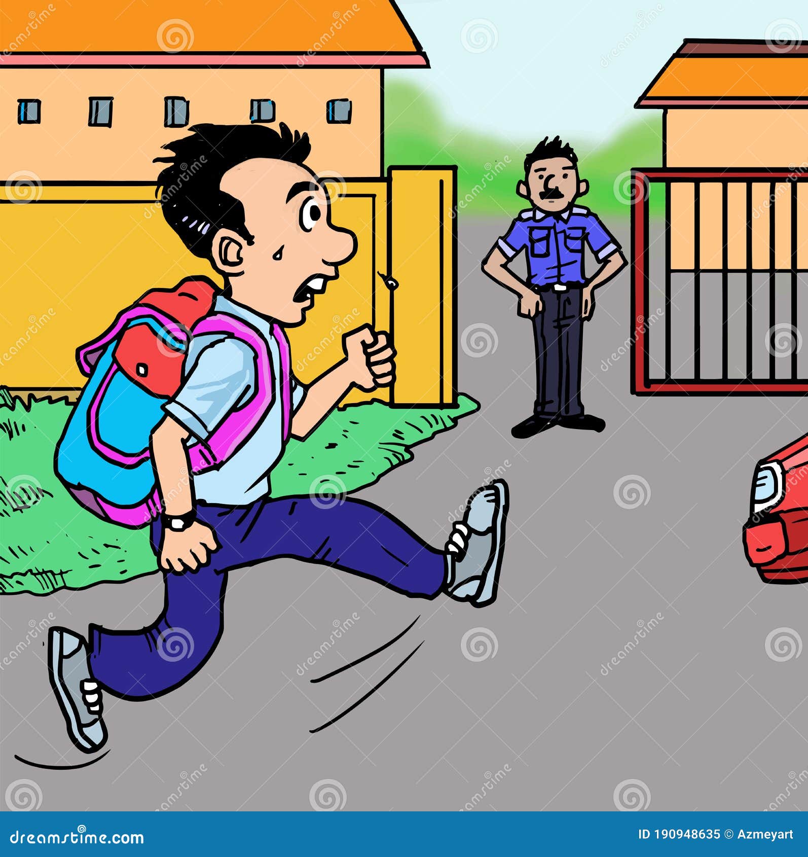 A boy running to school. stock vector. Illustration of multi - 190948635