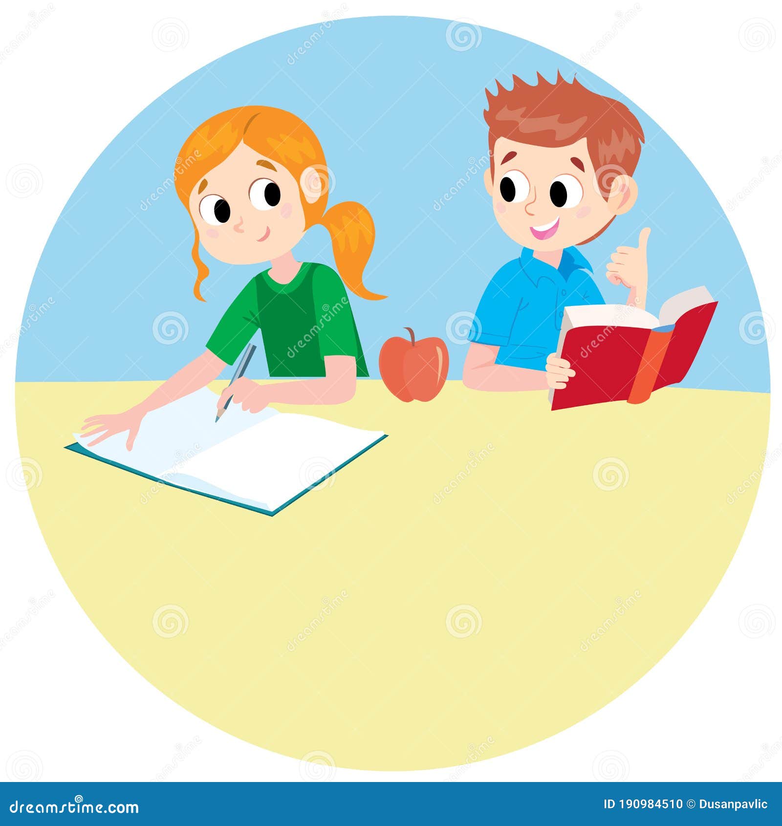 Teenage Girl and Boy Study and Write Stock Vector - Illustration of ...