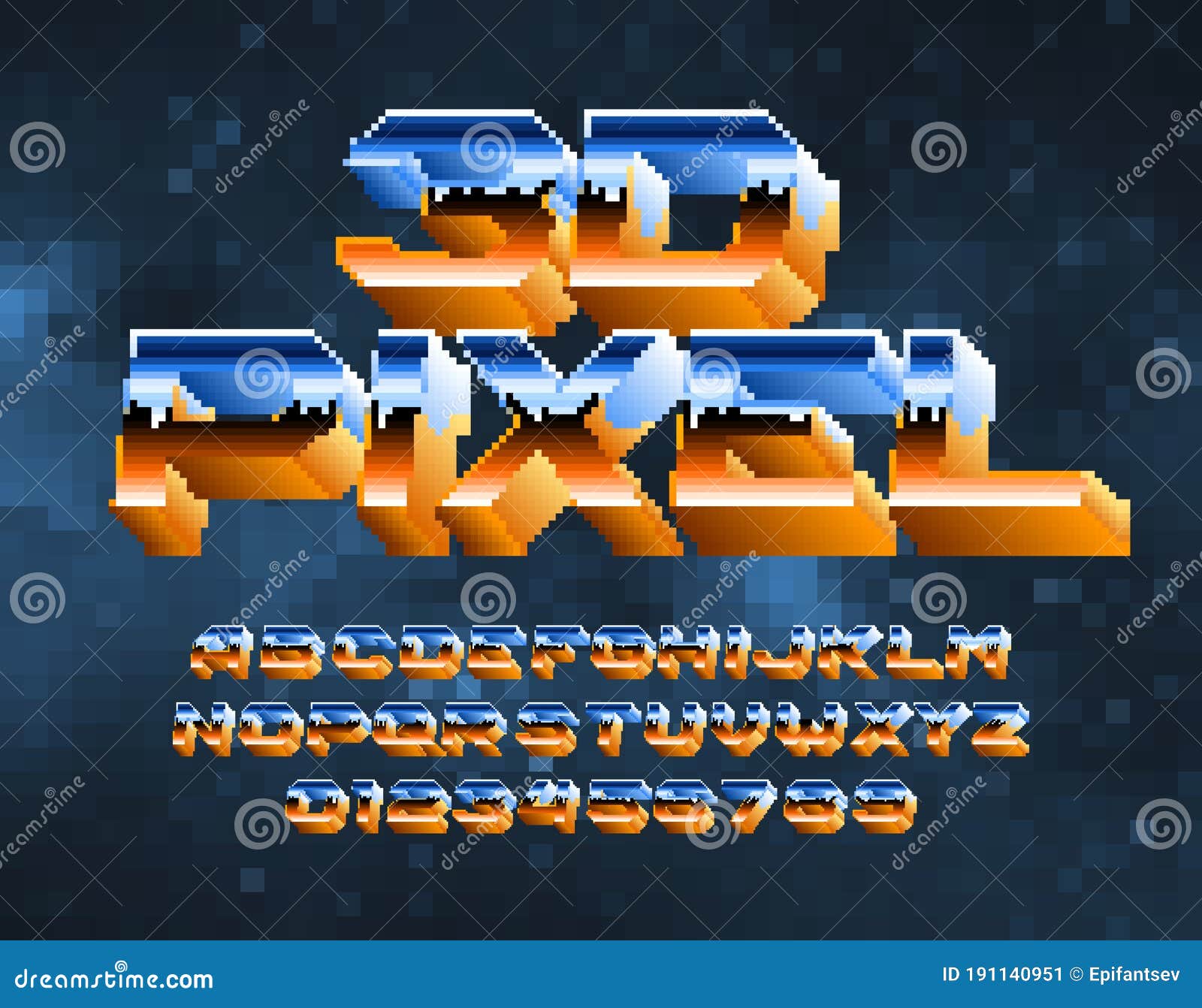 3D Pixel Alphabet Font. Metallic Effect Letters And Numbers. Abstract ...