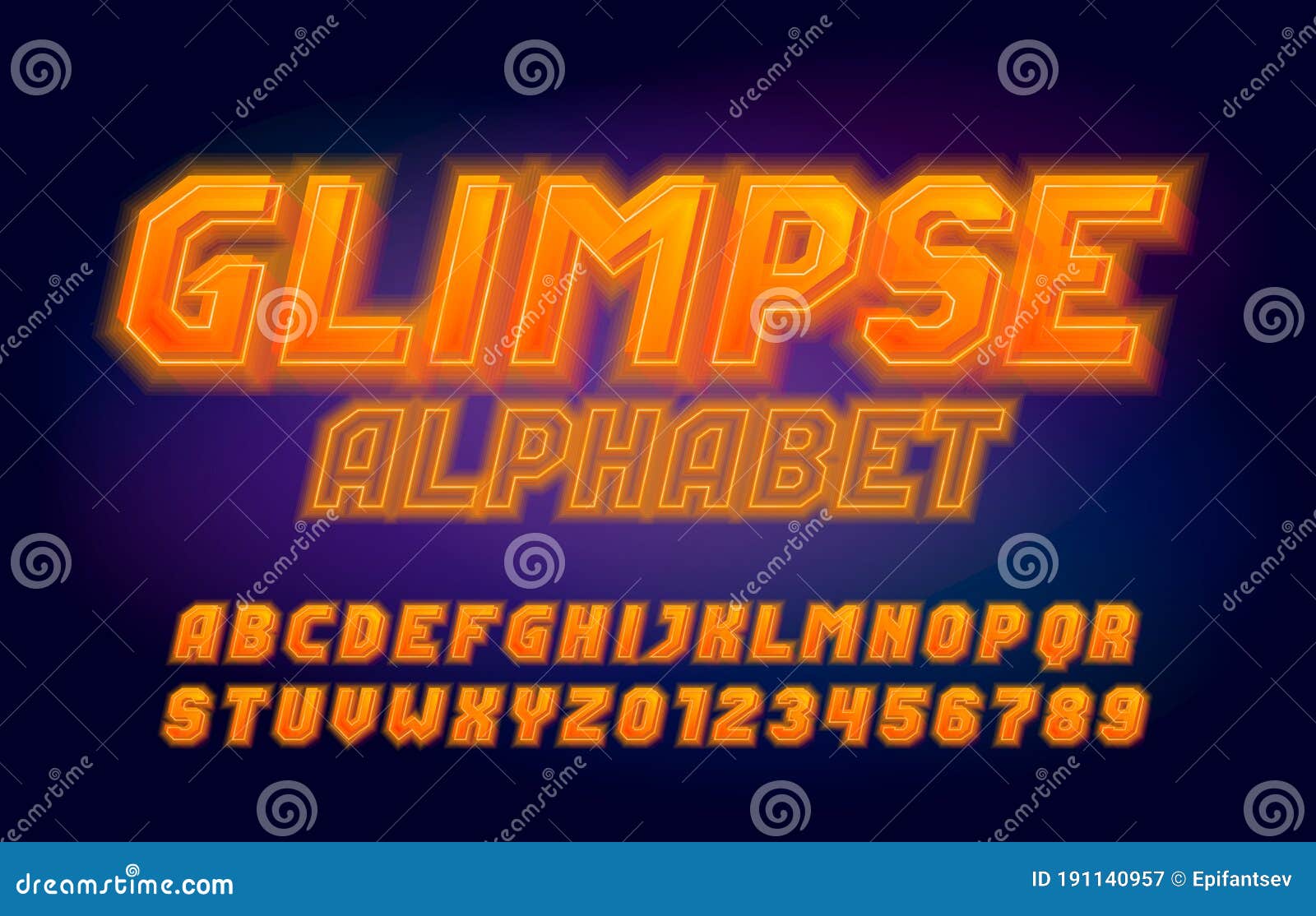 Glimpse Alphabet Typeface. Shining Letters and Numbers Stock Vector - Illustration of symbol ...