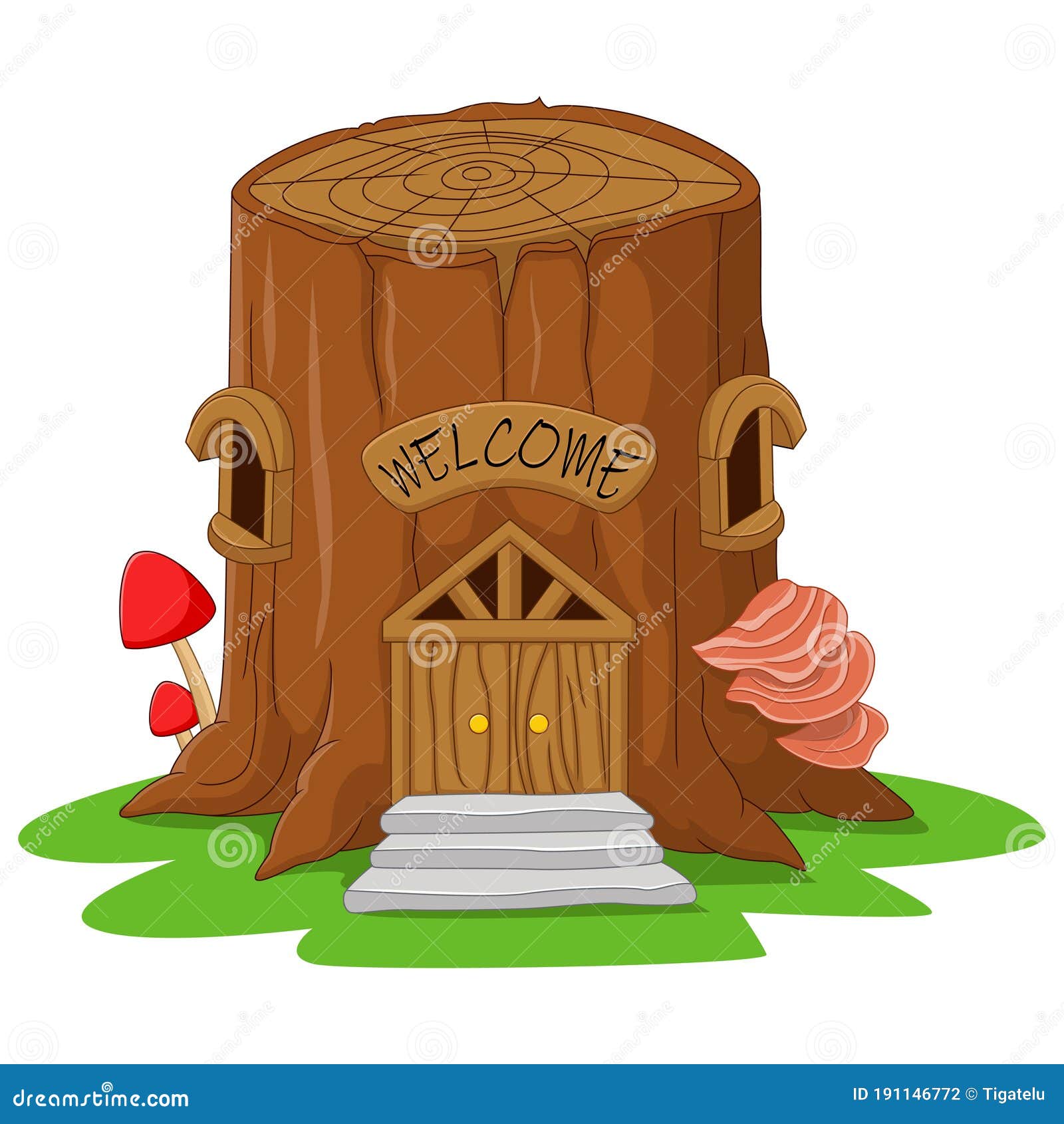 Cartoon Tree Stump Fairy House Stock Vector - Illustration of fairytale ...