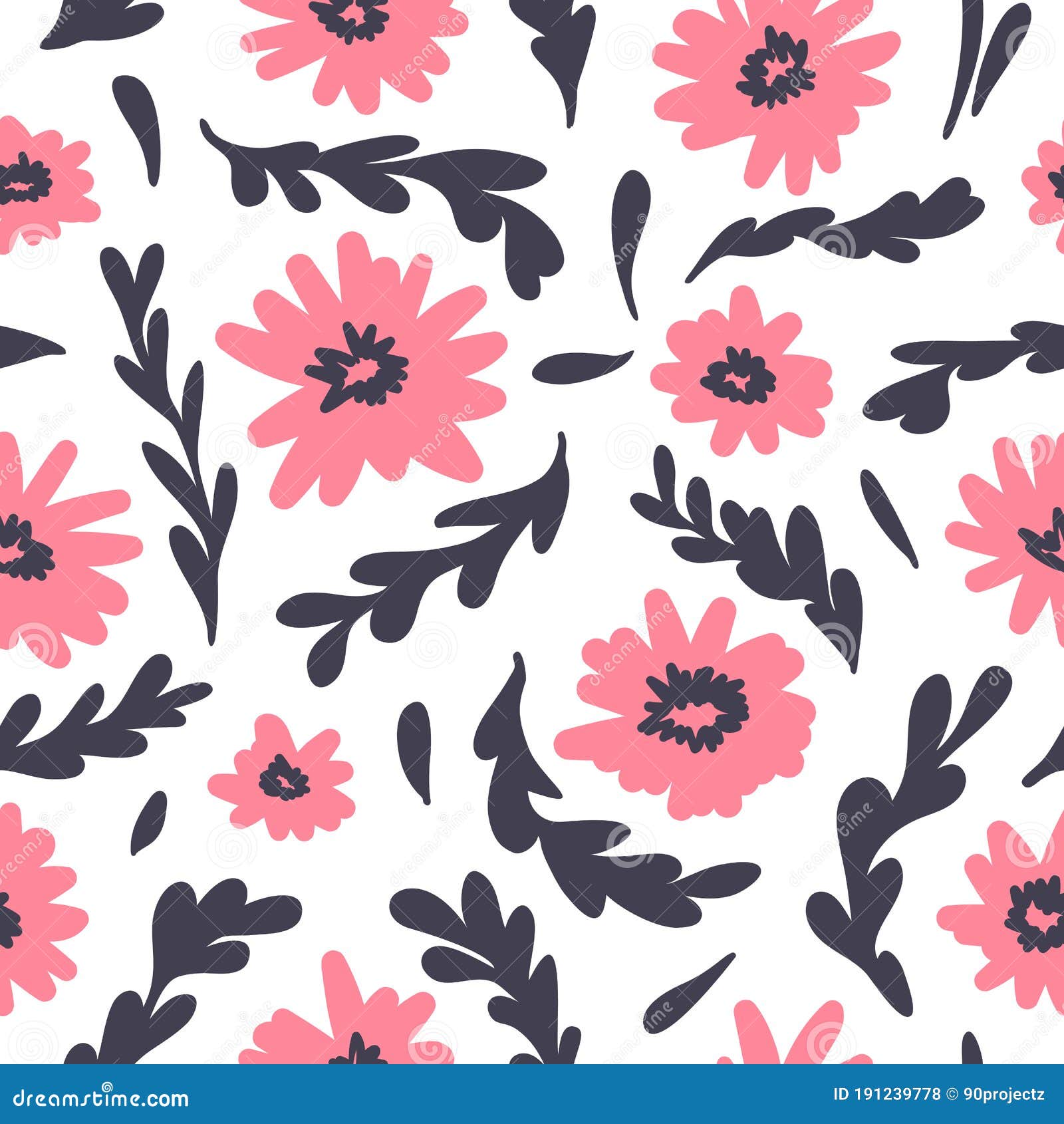 Abstract Pink Daisy Flower Pattern, Seamless Leaves Bouquet Pattern ...