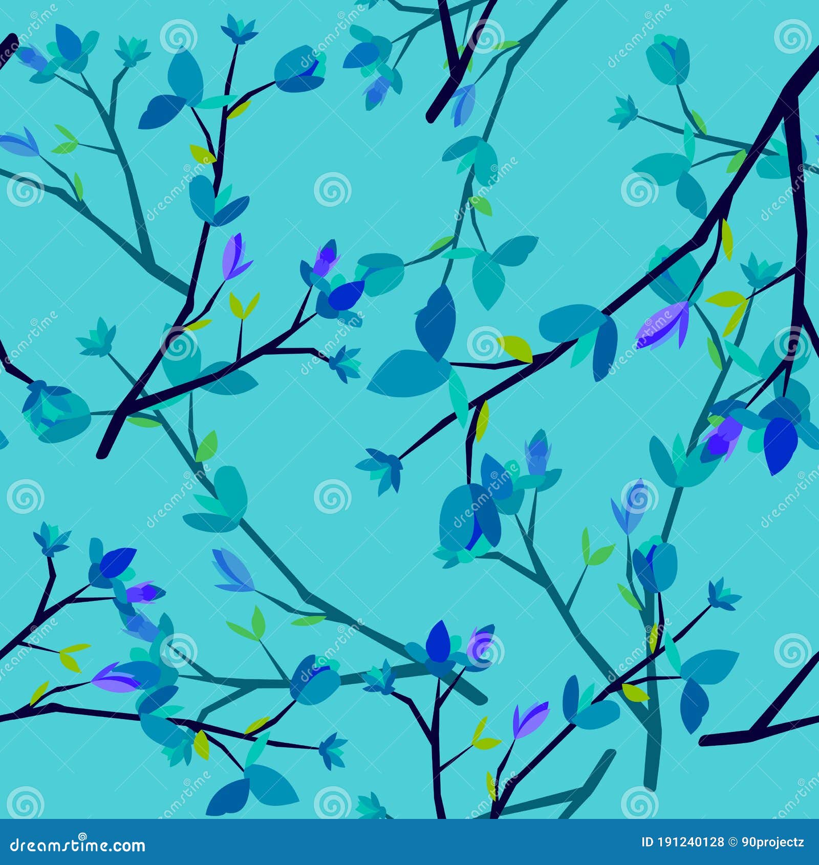 Seamless Blue Magnolia Flower Pattern, Vector Illustration EPS 10 Stock ...