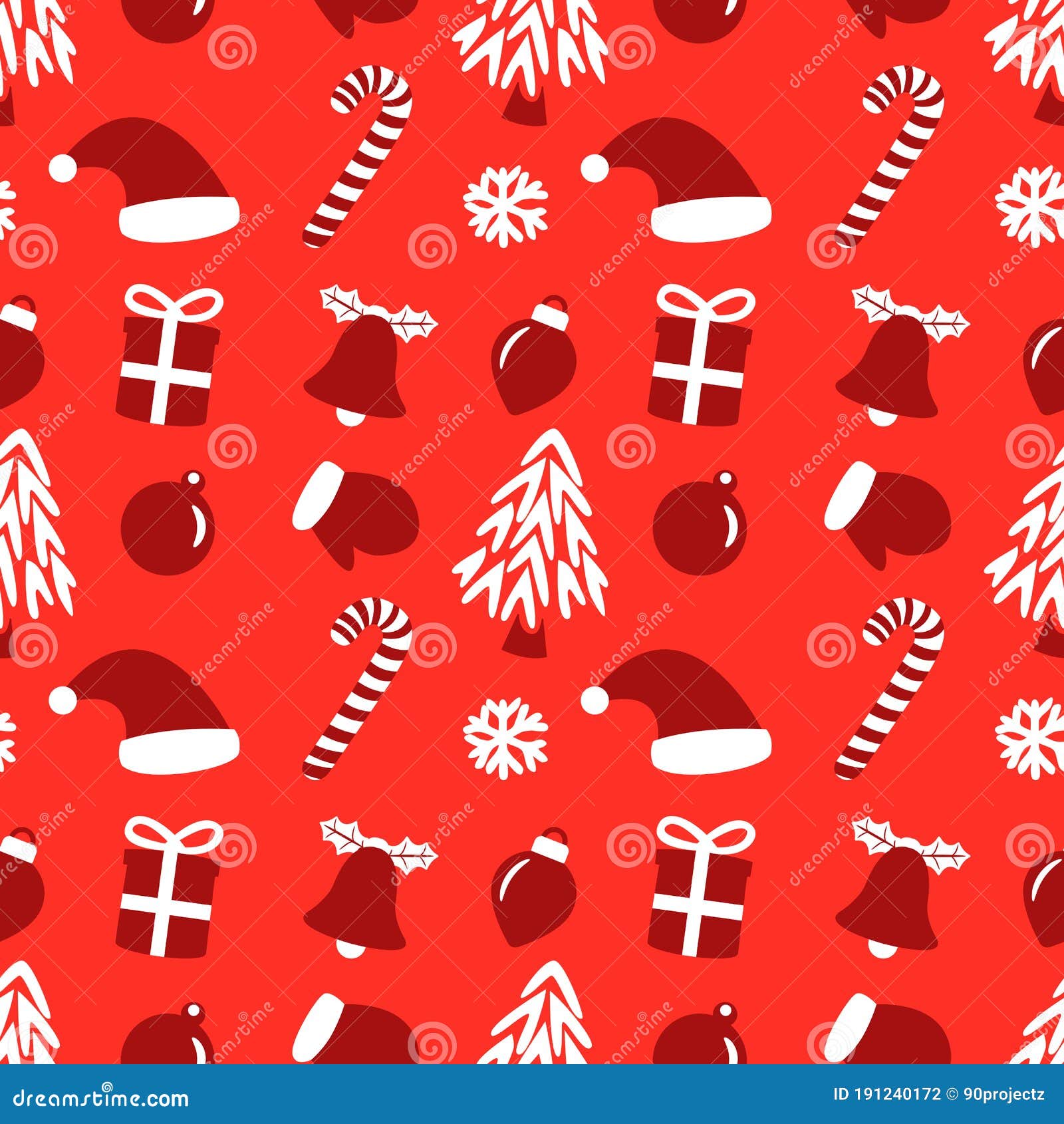 Seamless Christmas Holiday Icons Red Colors Pattern. Vector Art EPS 10 ...