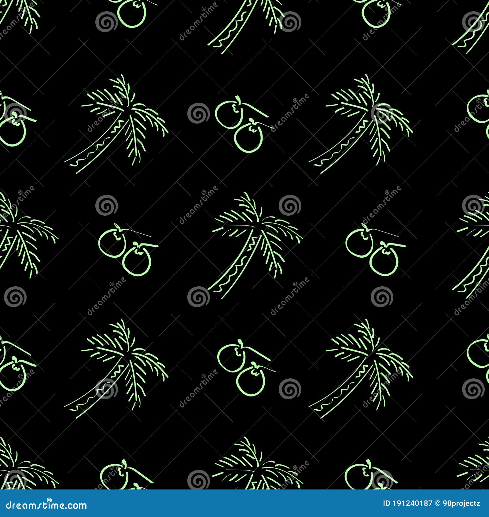 Seamless Coconut Tree Pattern, Fashionable Pattern, Line Art Vector ...