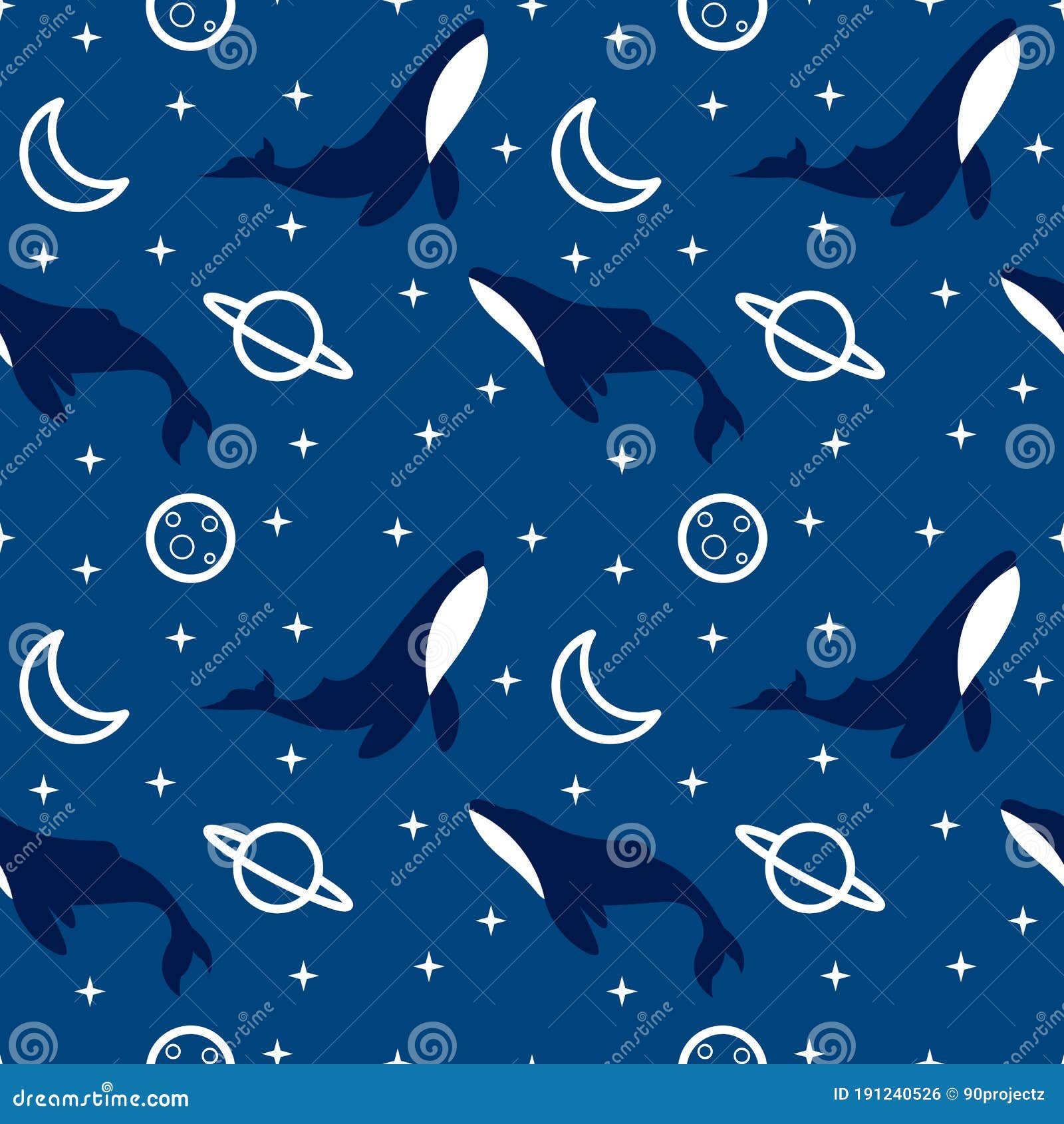 Seamless Abstract Whales and Planets, Stars Pattern, Vector EPS 10 ...