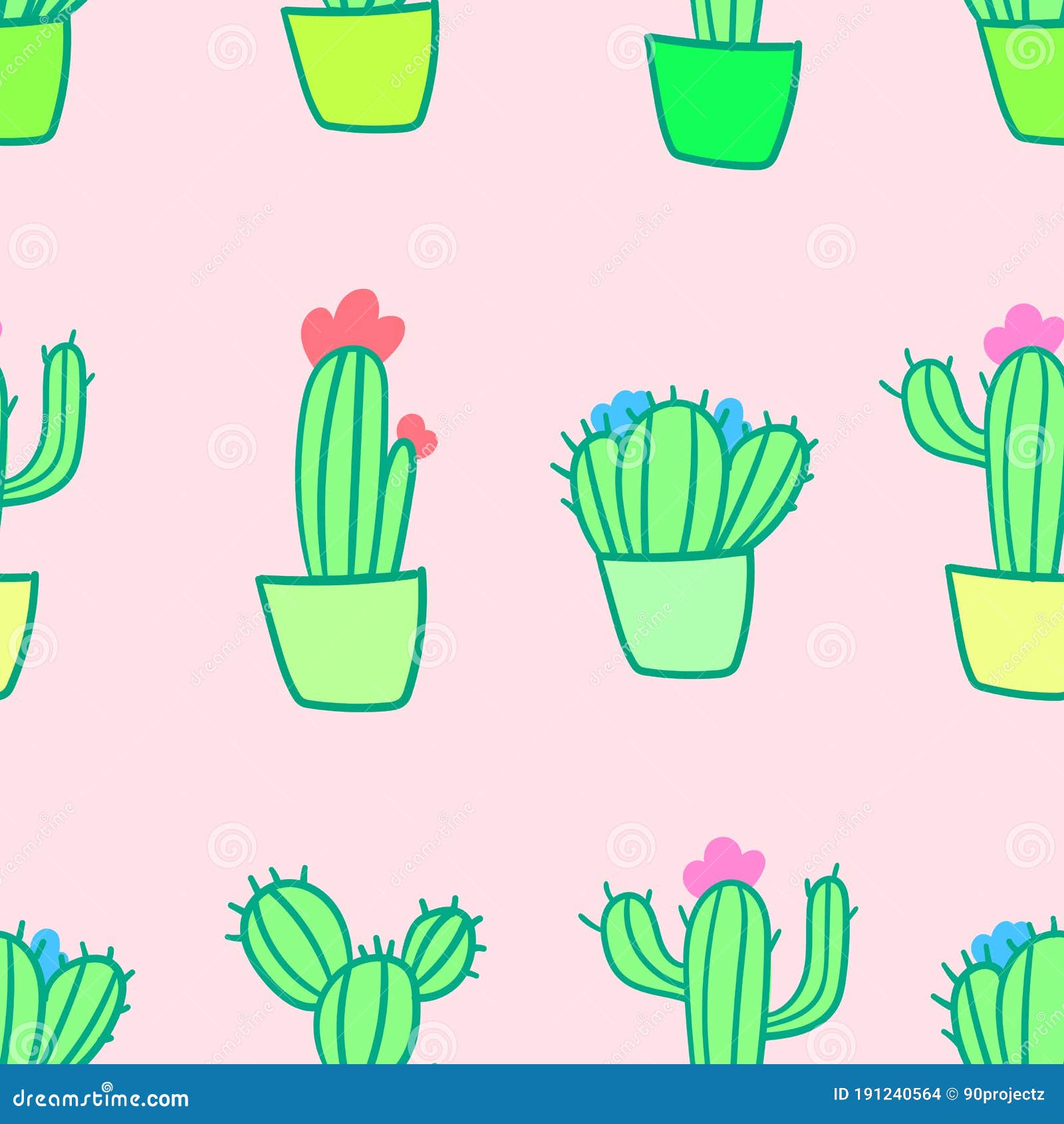 Simple Succulent Cactus Plants Pattern, House Plant Pattern, Seamless ...