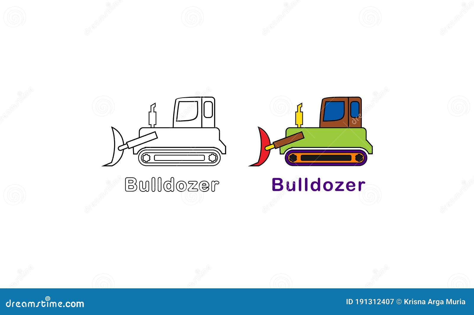 Simple 2d Bulldozer Coloring Books. Visual Educational Game Stock ...