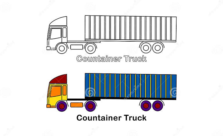 Simple Vector Sketchy Container Truck Coloring Book for Kids Stock ...