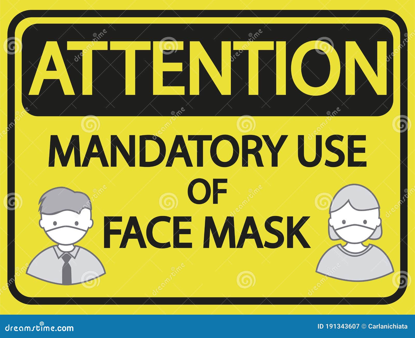 Attention Mandatory Use of Face Mask. Corona Virus Sign Vector Stock ...