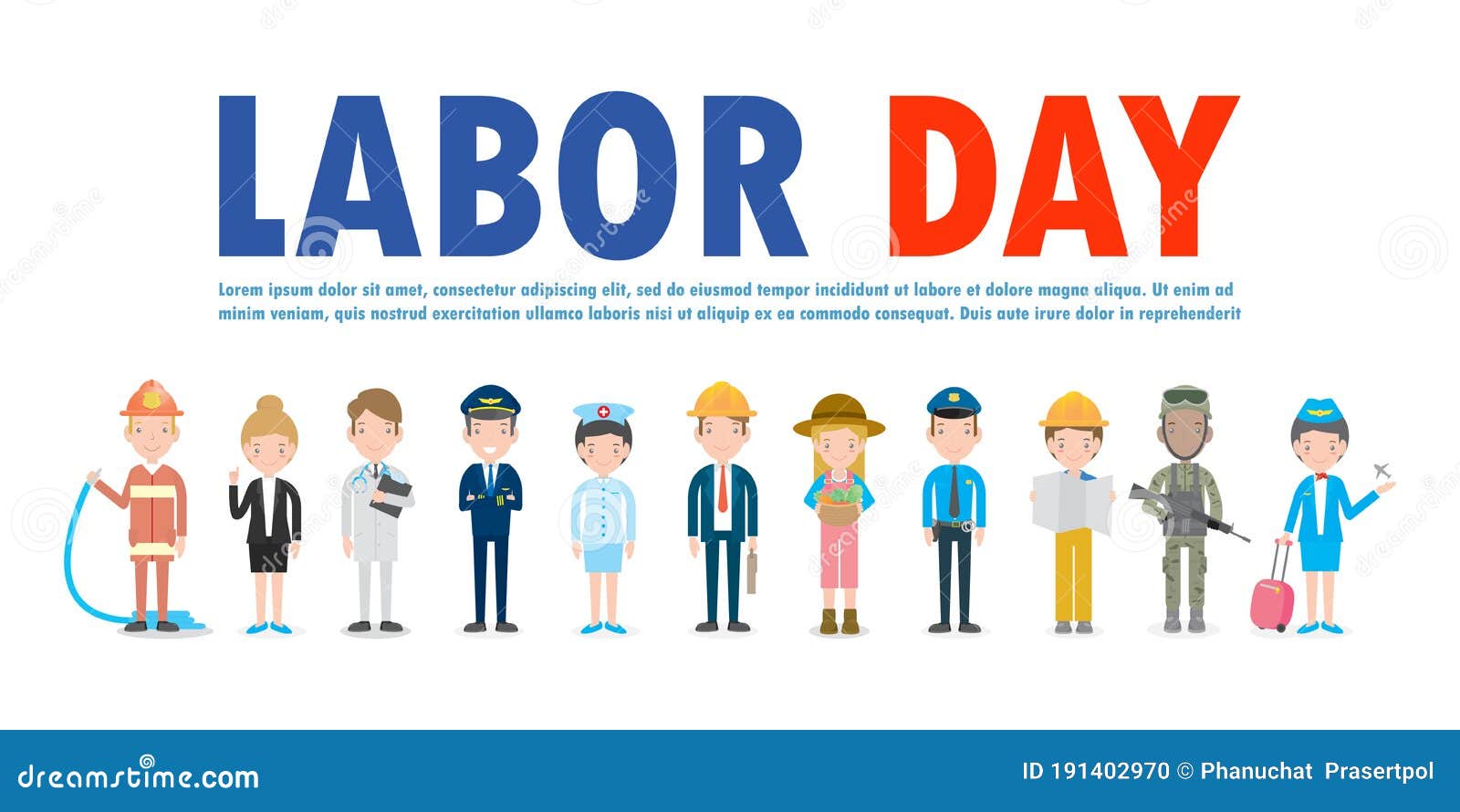Labor Day People Group Set of Different Professions on a White ...