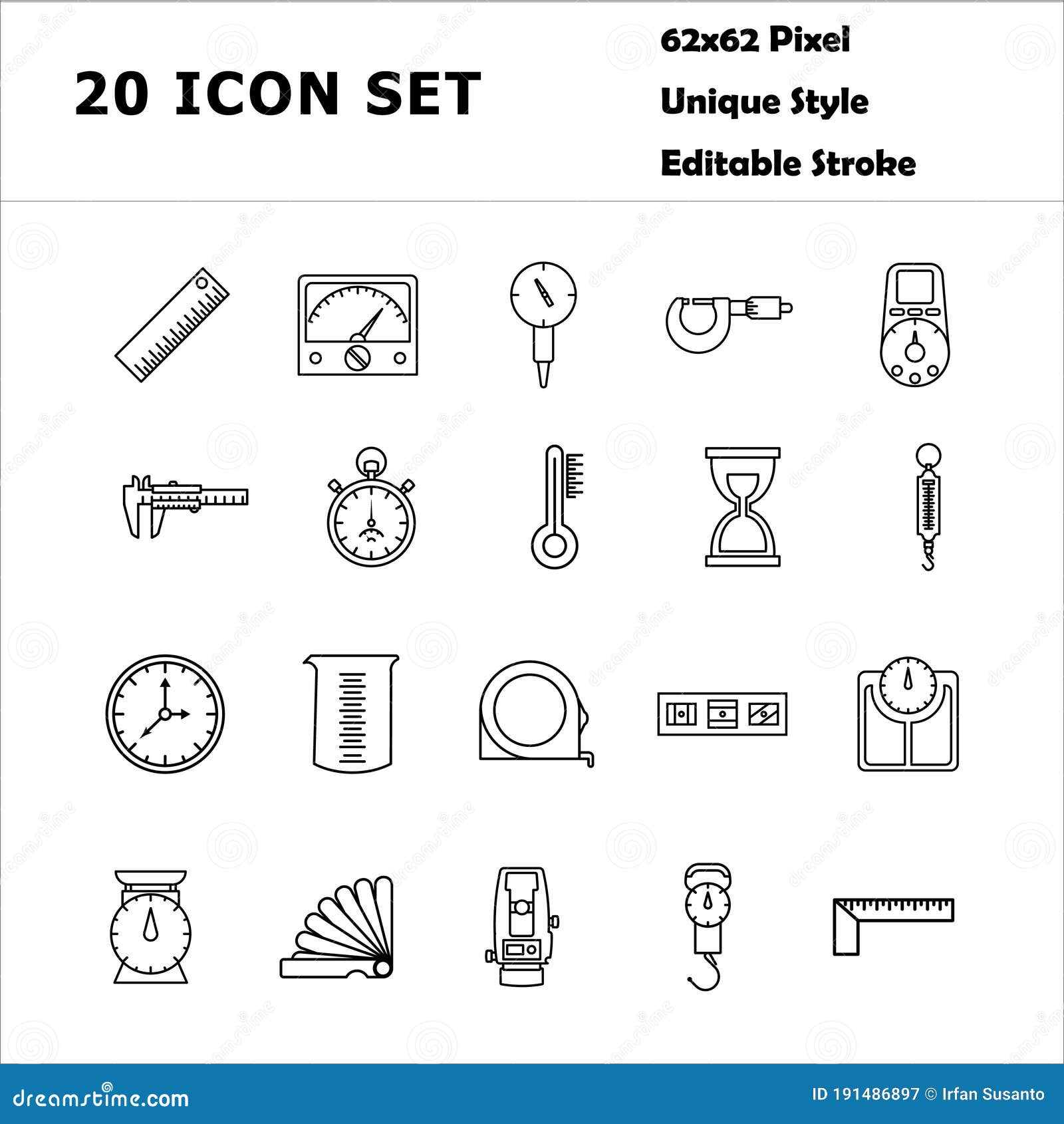 Measuring Instrument Icons Set. Editable Stroke 62x62 Pixel. Stock ...