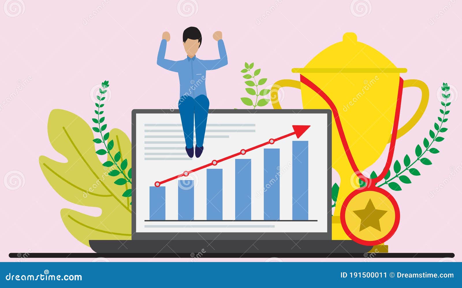 Success Vector Concept. Business People Celebrating Victory, Gold Cup ...