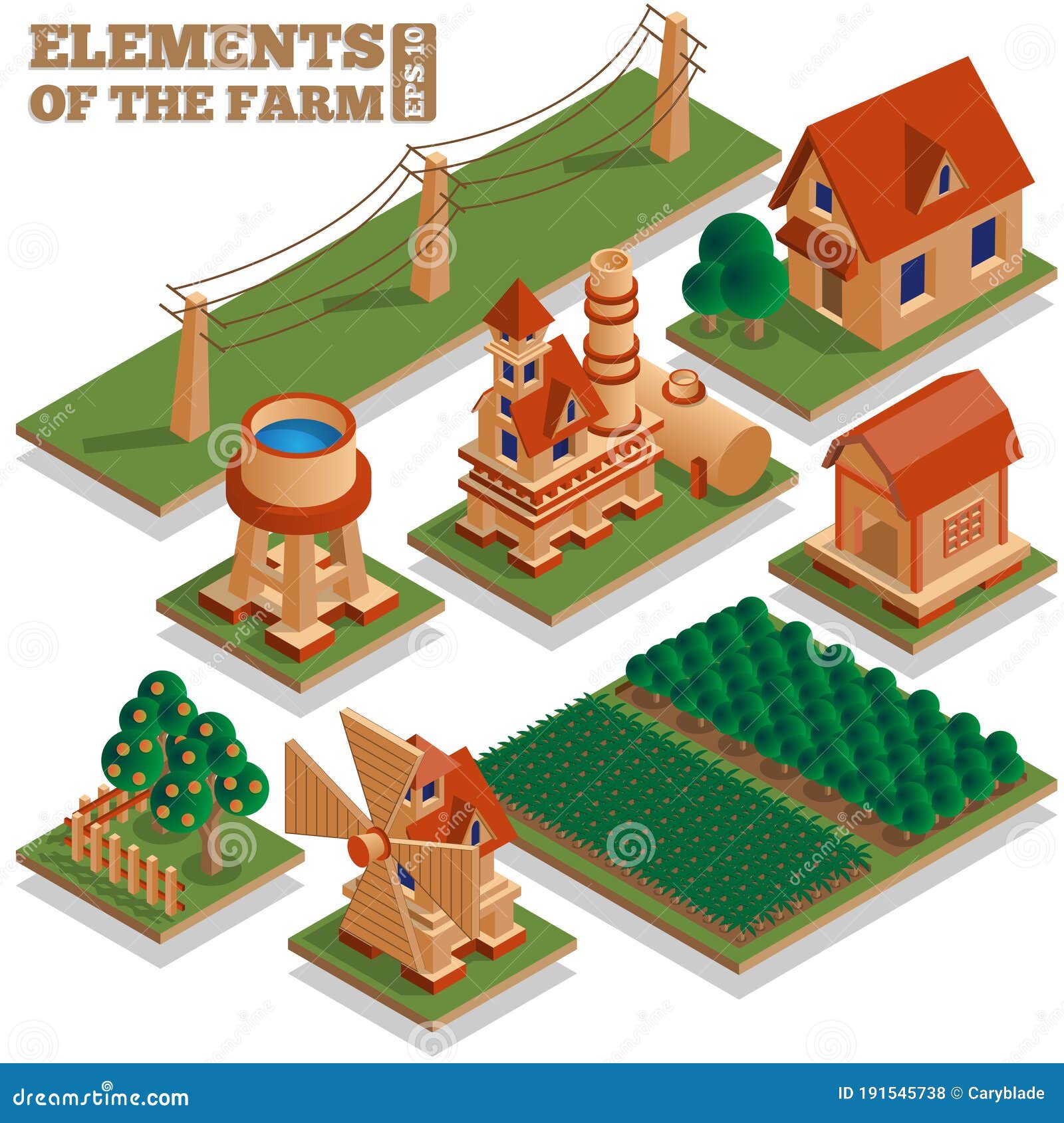 A Set of Elements for the Farm. Stock Vector - Illustration of mill ...