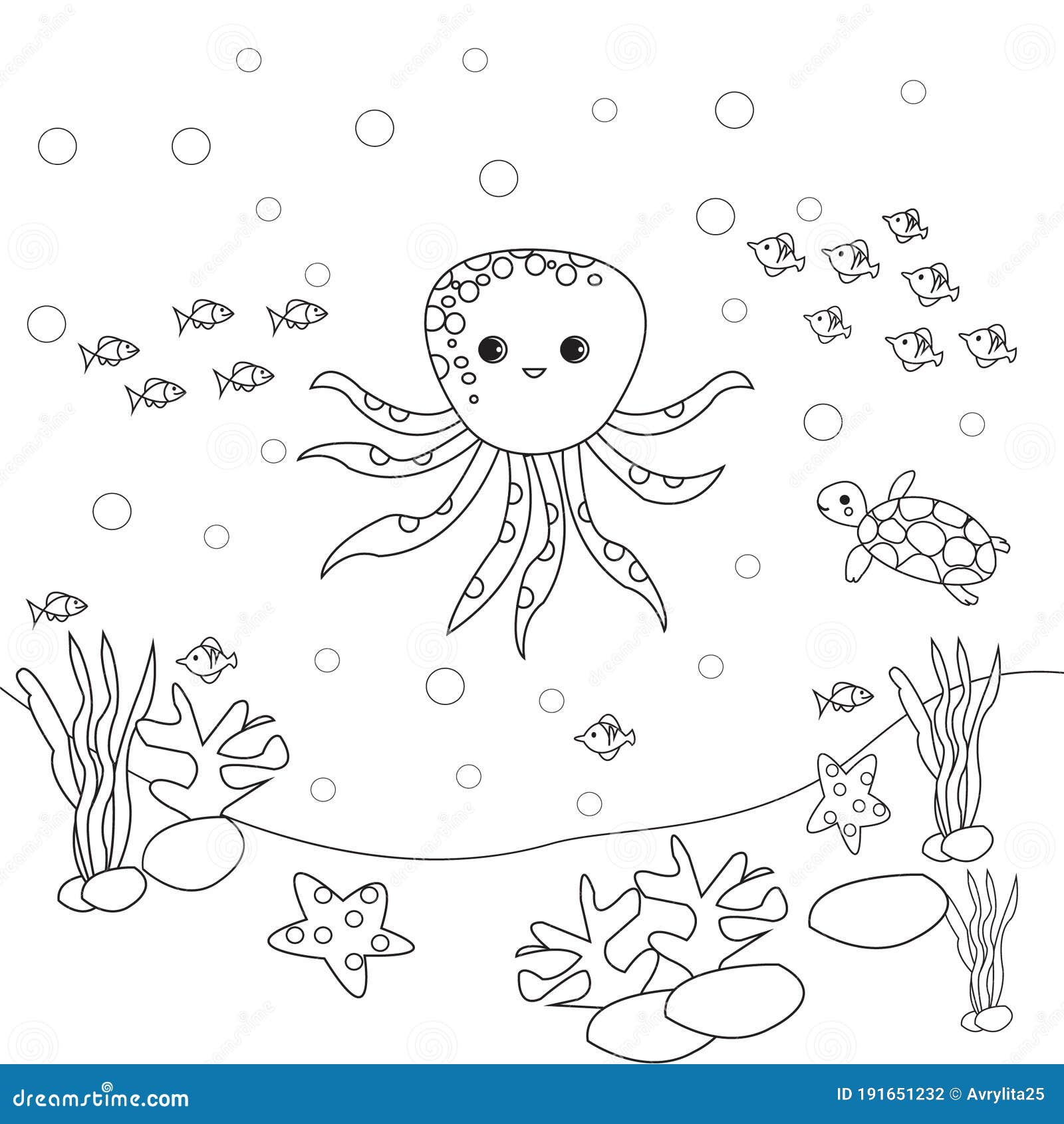 Sea Underwater World Coloring Page Illustration Vector. Perfect For ...