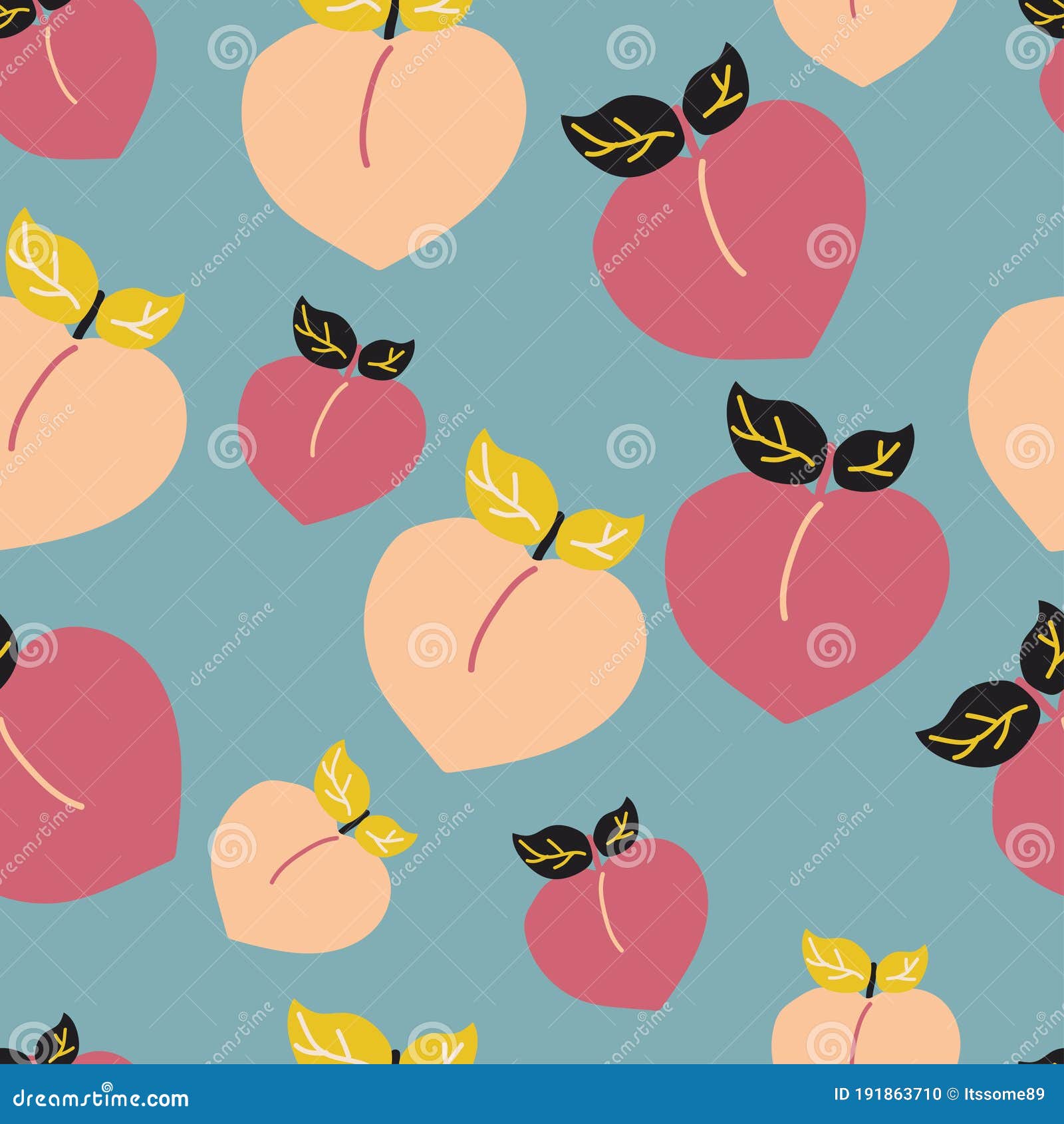 Seamless Pattern Cute Peach in Pastel Blue Background Stock Vector ...