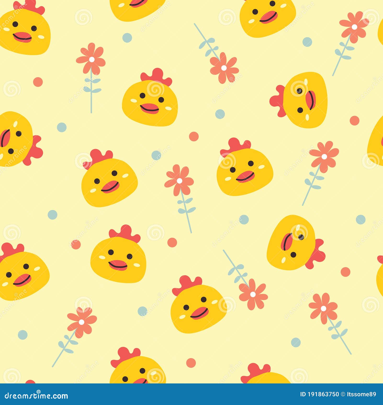 Seamless Pattern Hand Drawn Chick, on a Neutral Background. Colorful ...