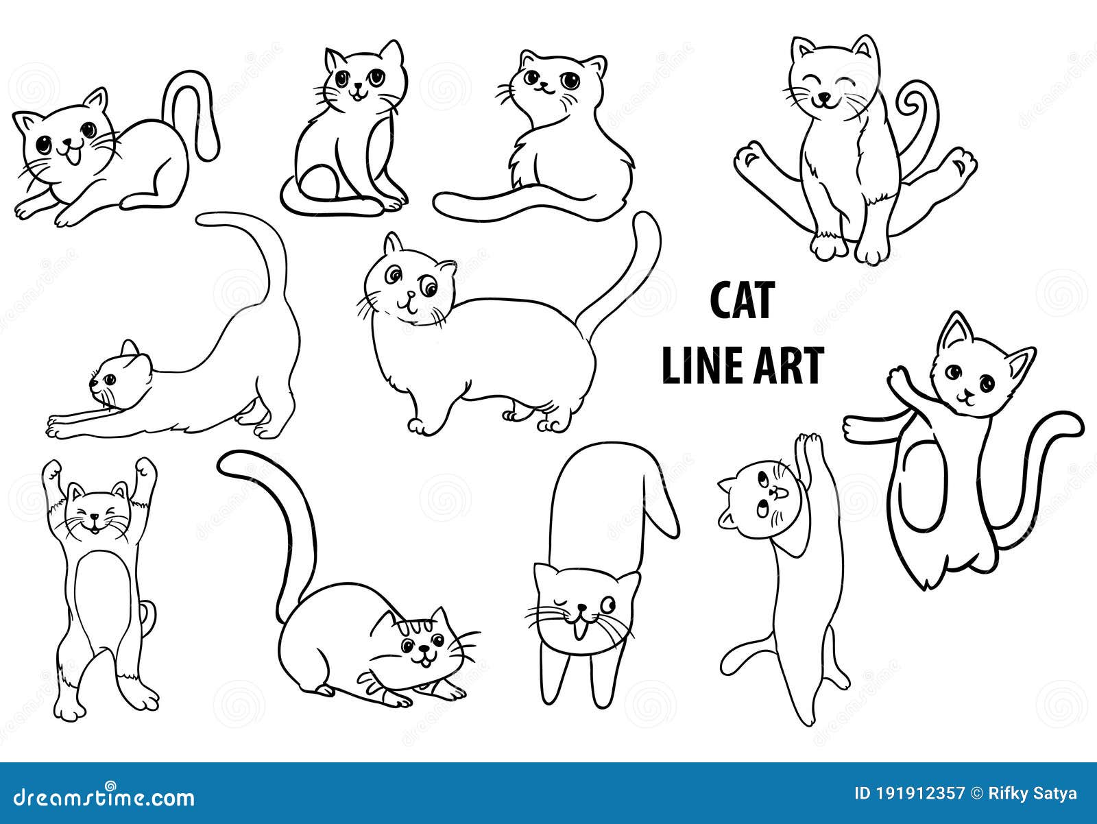 Cat Line Art Illustration Set Stock Vector - Illustration of cute ...