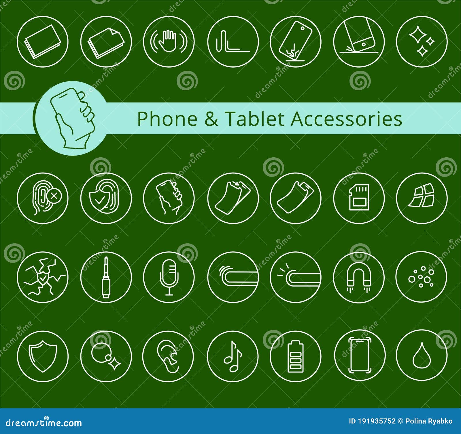 Phone and Tablet Covers and Accessories Properties Icon Set, Vector ...