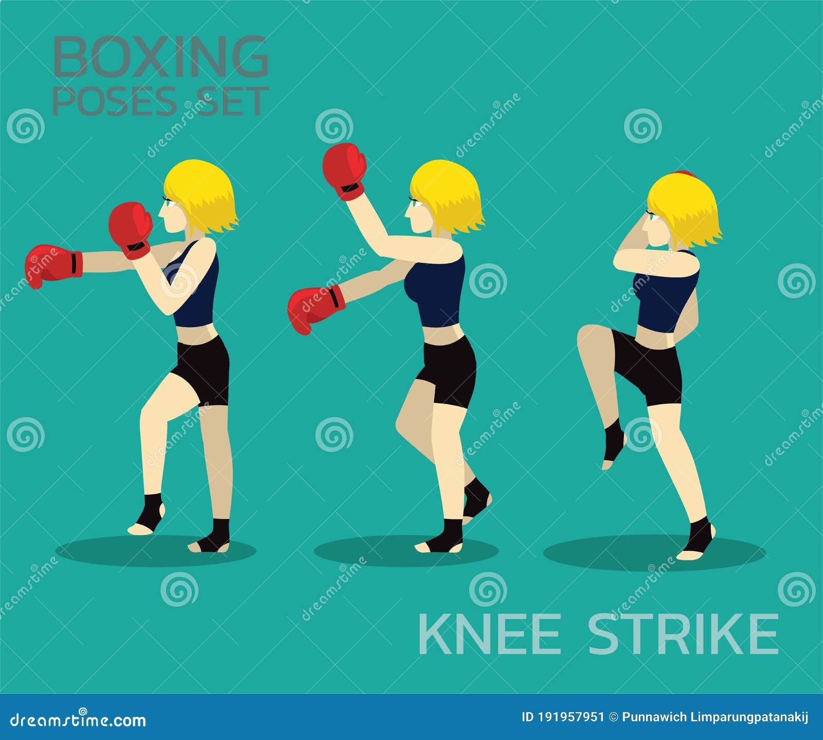 Knee Strike Manga Boxing Poses Set Cartoon Vector Illustration Stock ...