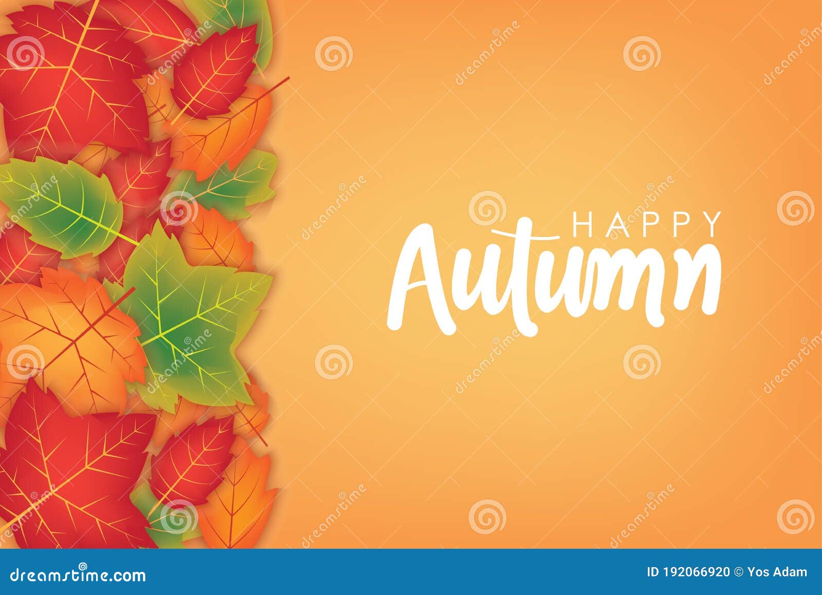 Happy Autumn Background with Orange and Green Leafs Vector Design Stock ...